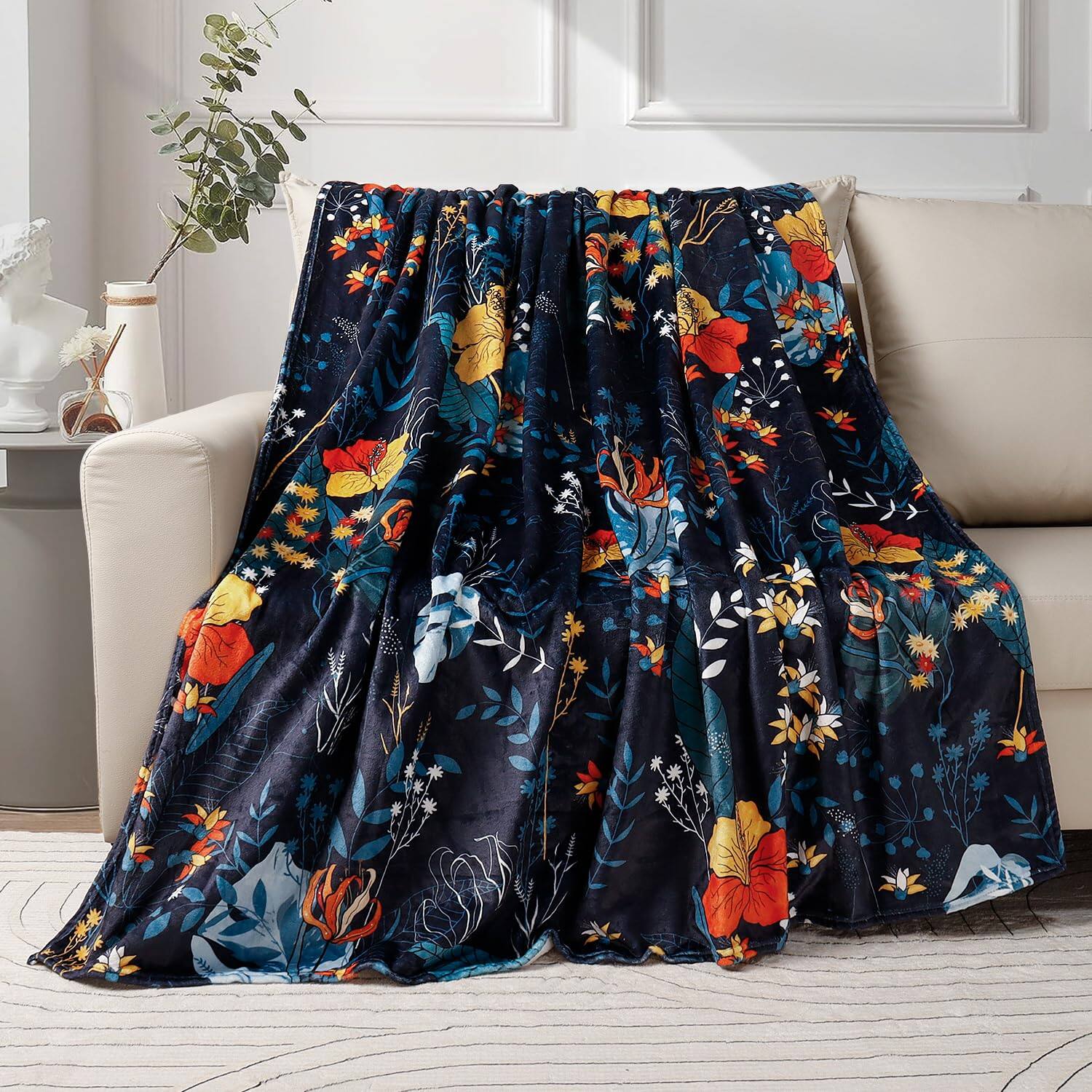 Pacoar Cade Wildflower Throw Blanket Watercolor Floral Plant Super Soft ...