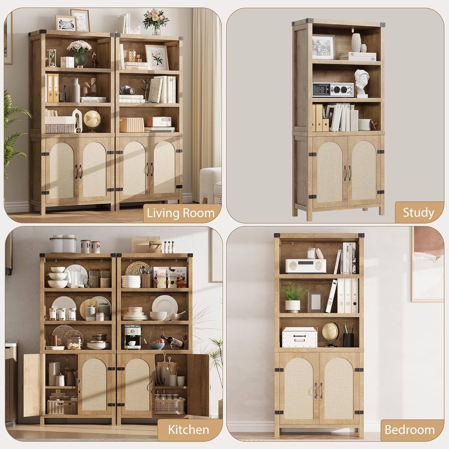 GARVEE 5 Tier Tall Bookshelf with Storage, Cabinet with Doors for ...