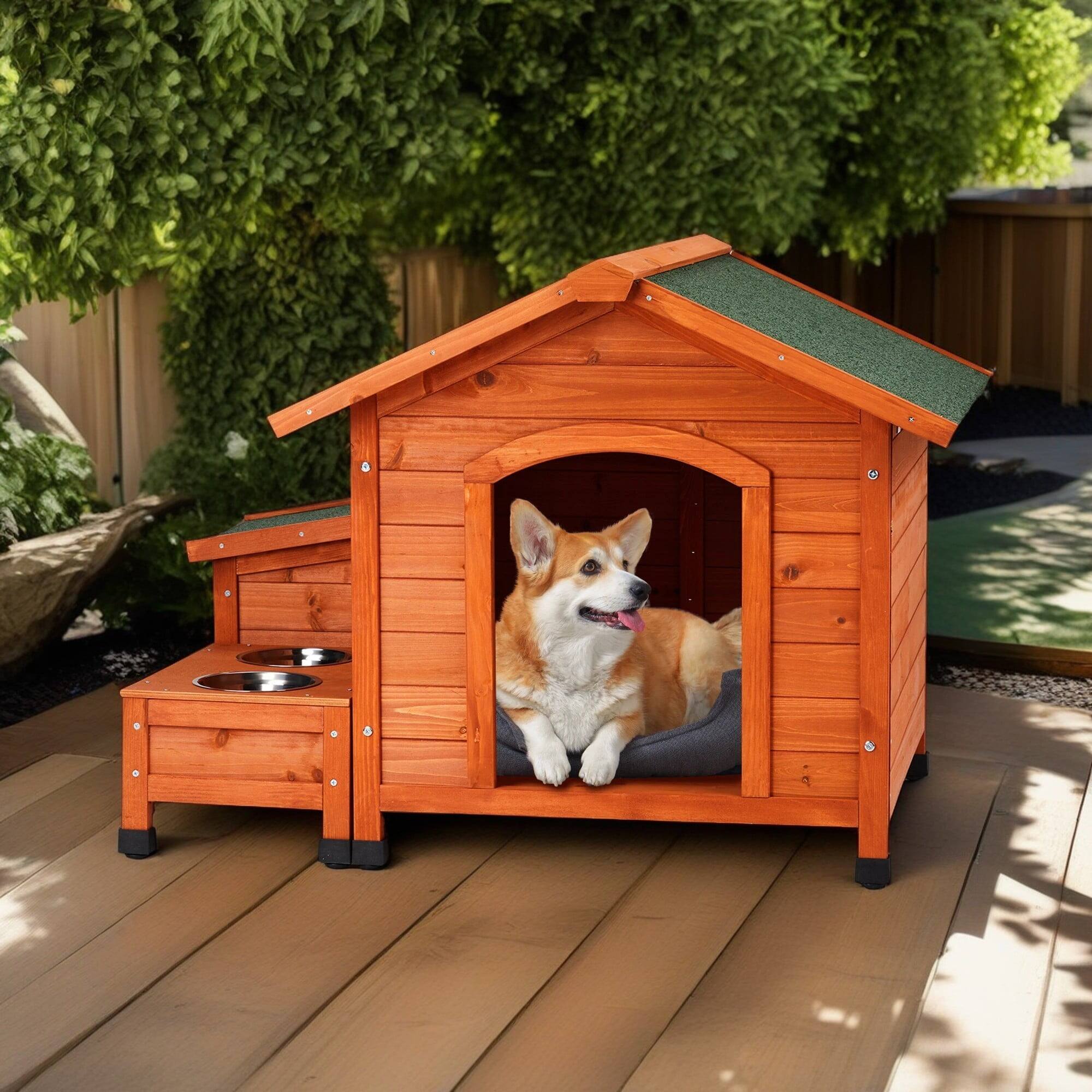 Pefilos 34" Outdoor Fir Wood Dog House, Dog Kennel with An Open Roof ...