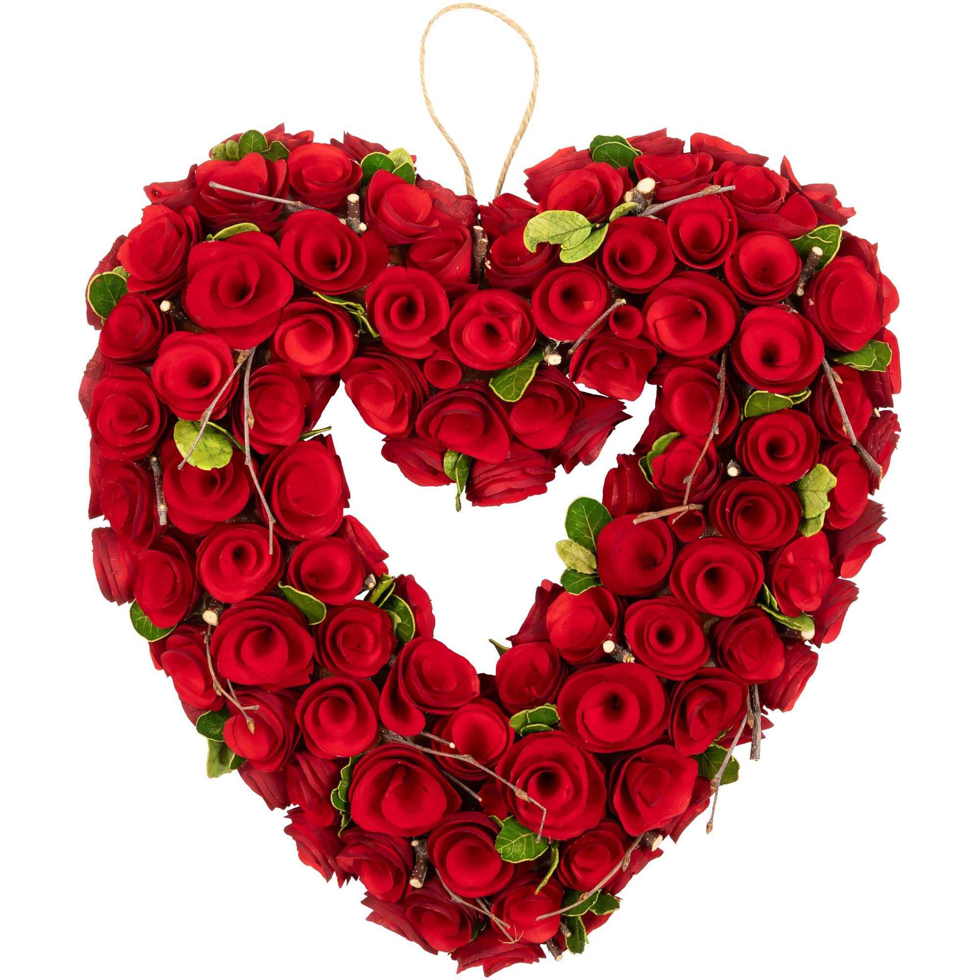 Northlight Wooden Roses Floral Artificial Valentine's Day Heart Wreath ...