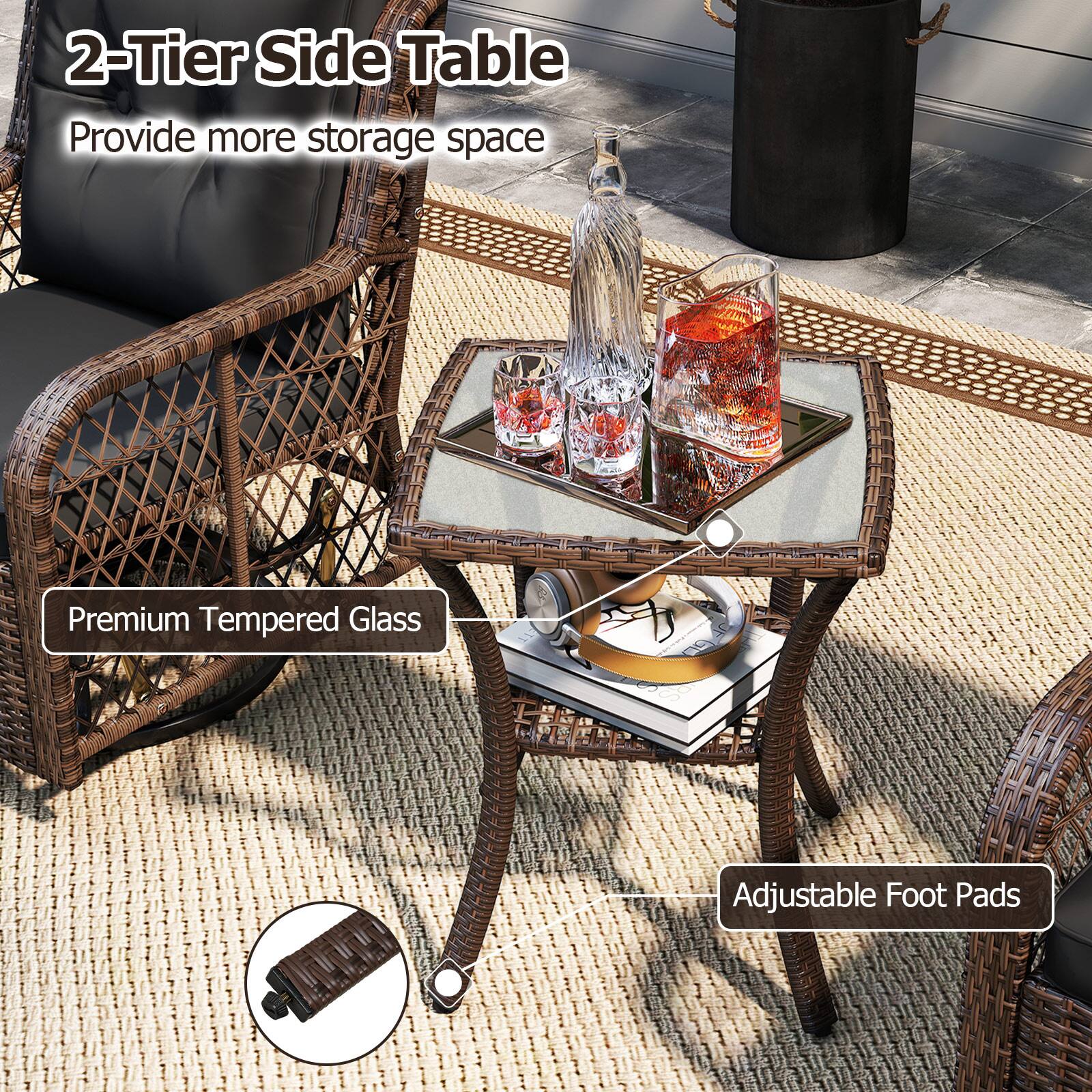 Gymax Set Of 3 Patio Furniture Set w/ 2 Tier Side Table & Cushions for ...