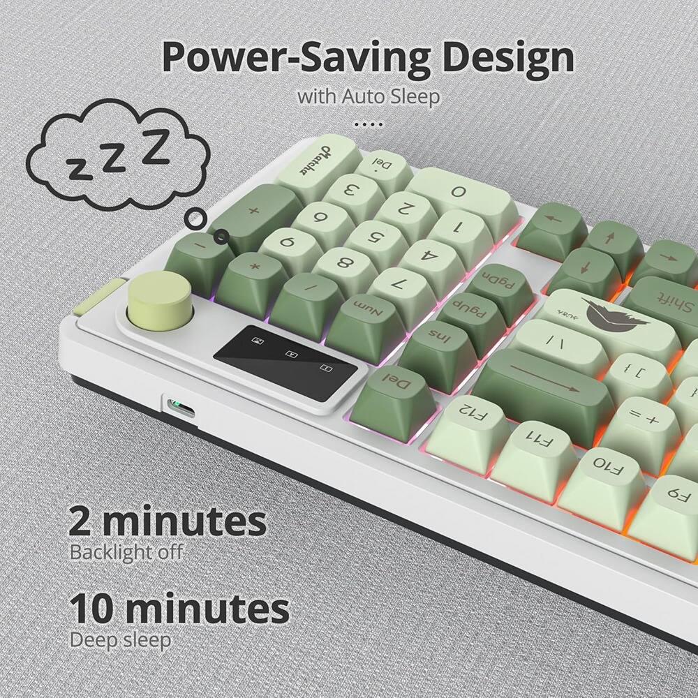 MOSZAR LLC Wireless Matcha Green Keyboard with Number Pad Knob, 98 Keys ...