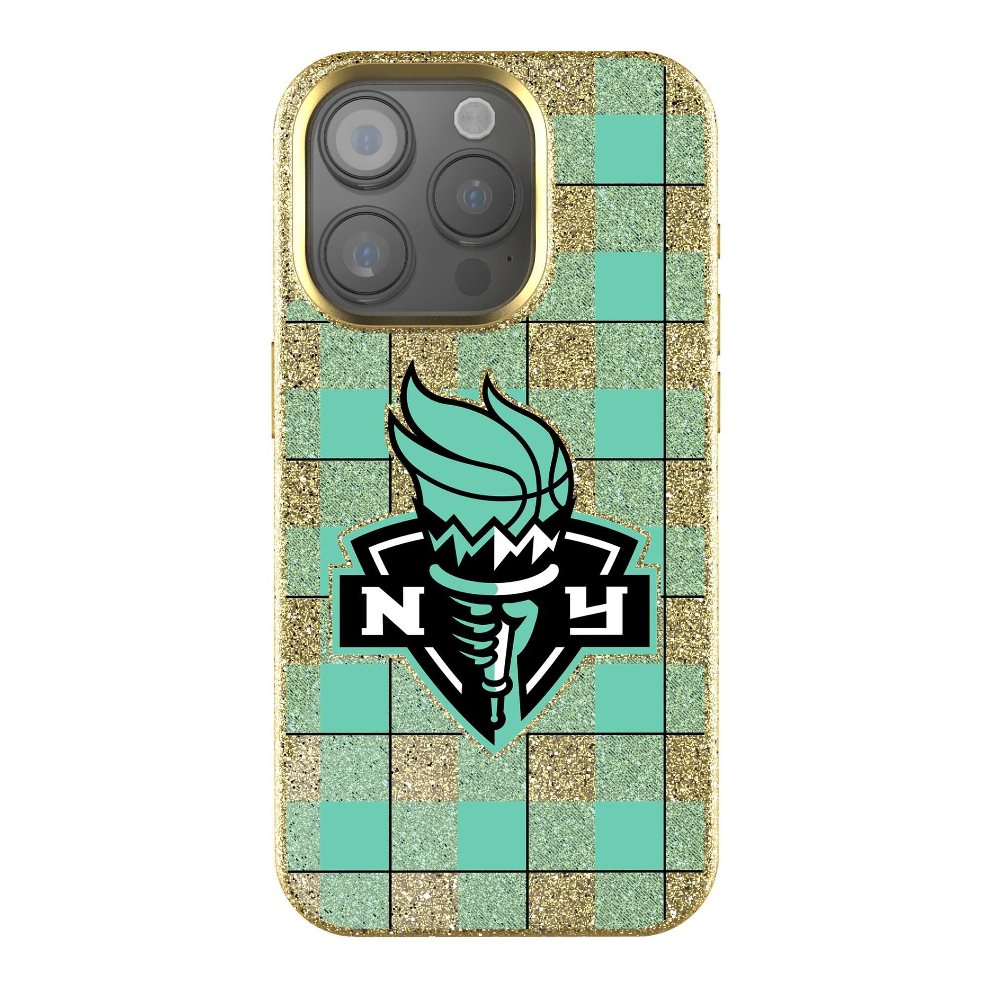 Keyscaper WNBA New York Liberty Plaid Bling iPhone Case 14 Plus Gold ...