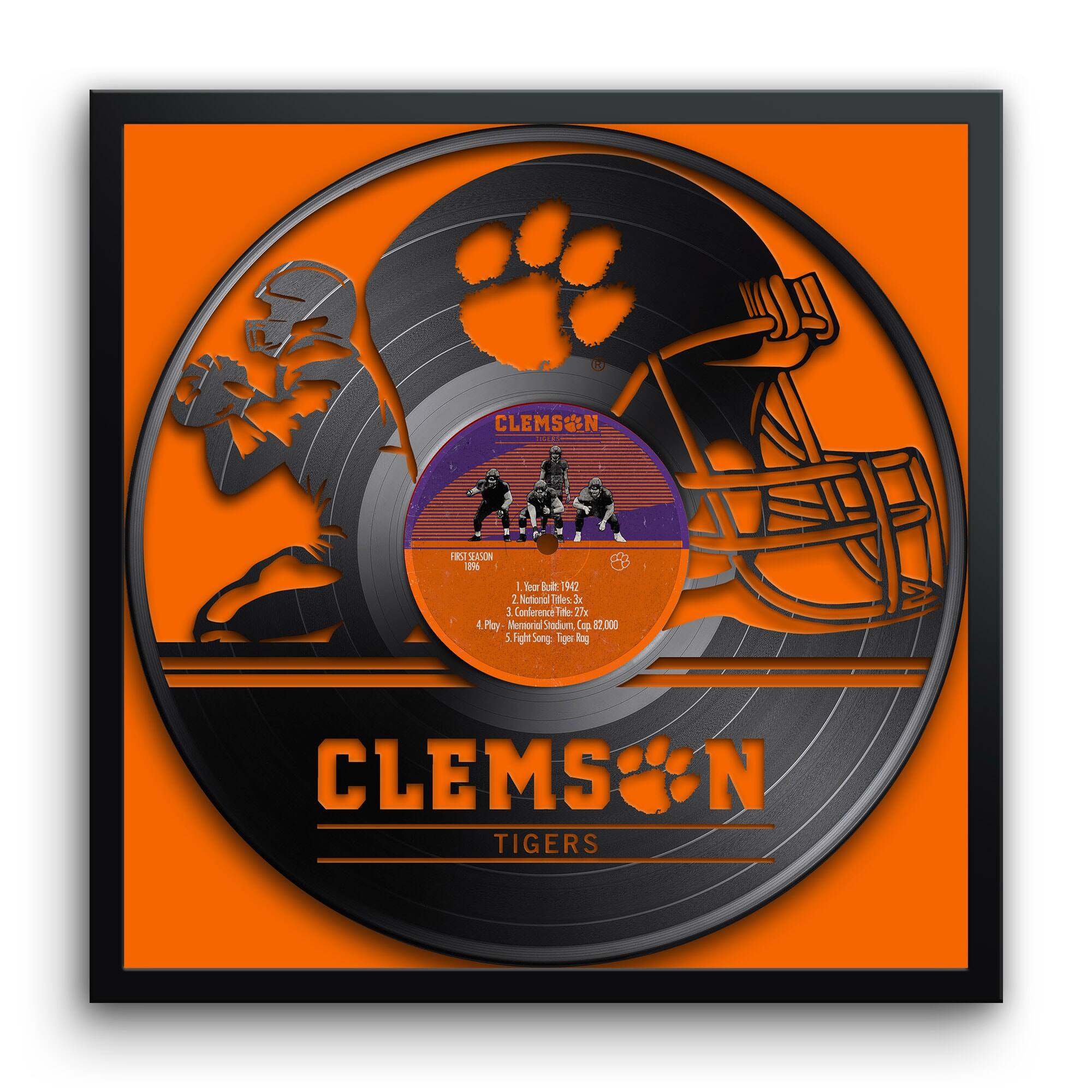 Sporticulture Clemson Tigers Framed 13" x 13" Vinyl Record Art Print ...