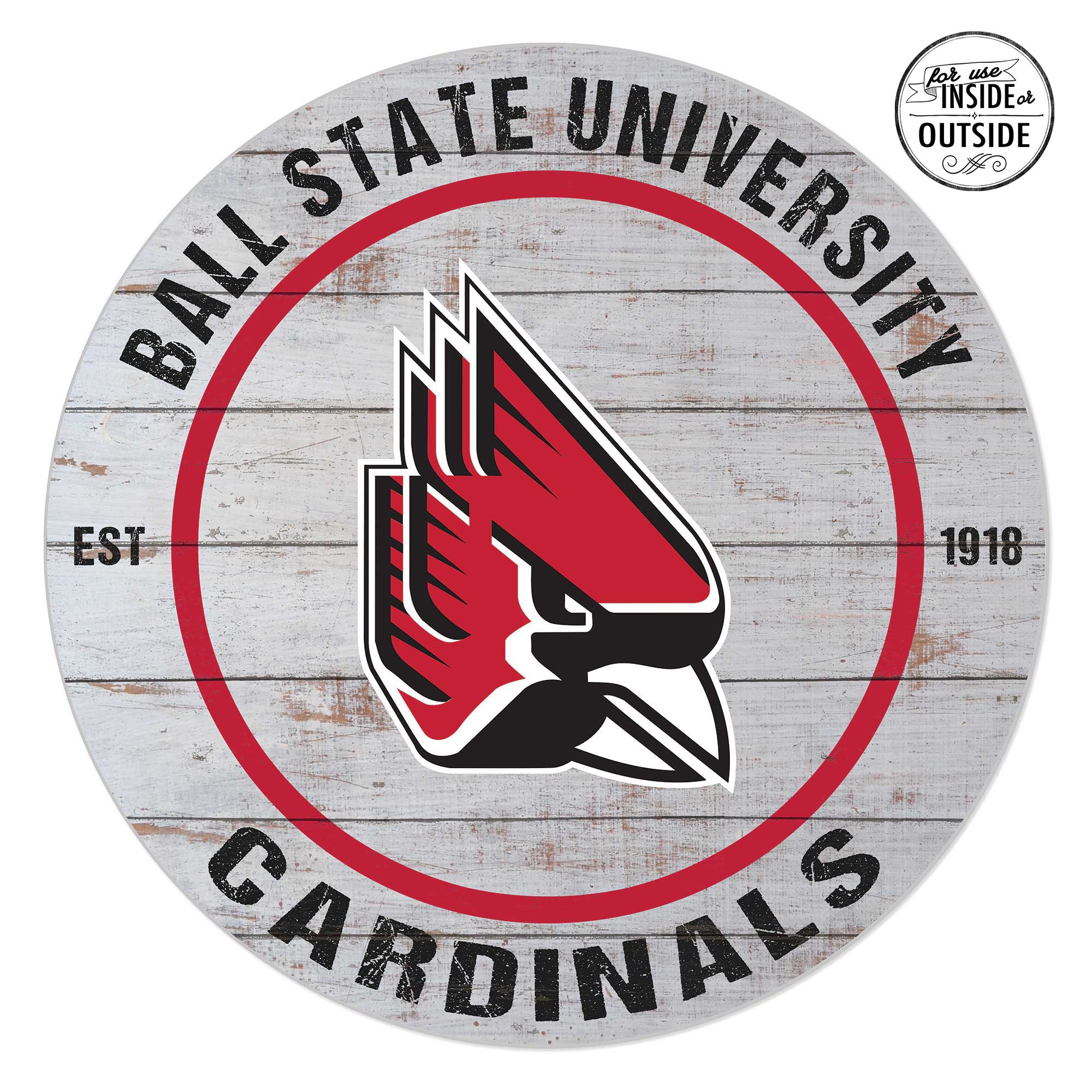 Jardine Ball State Cardinals 20'' x 20'' Indoor/Outdoor Weathered Circle Sign White 5184550 ...