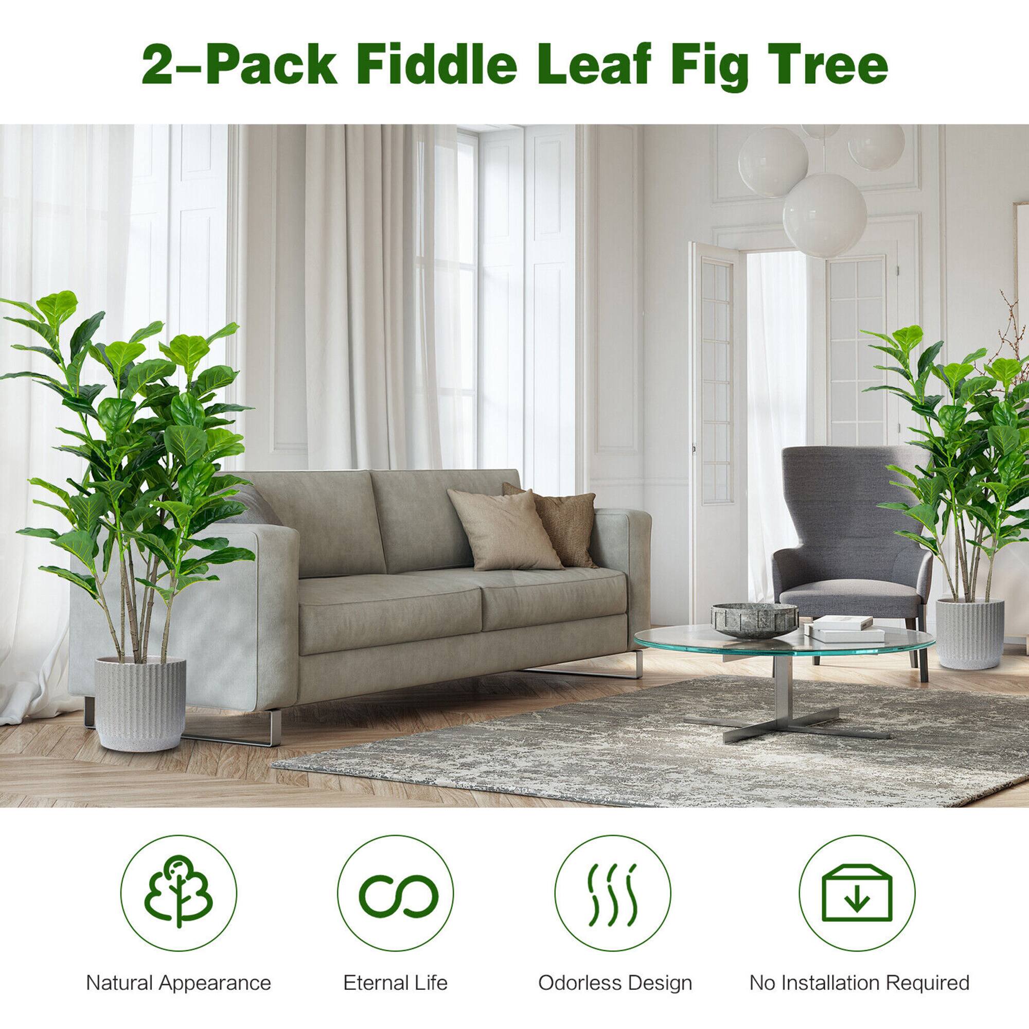 Gymax 51''Artificial Tree 2 Pack Artificial Fiddle Leaf Fig Tree for ...