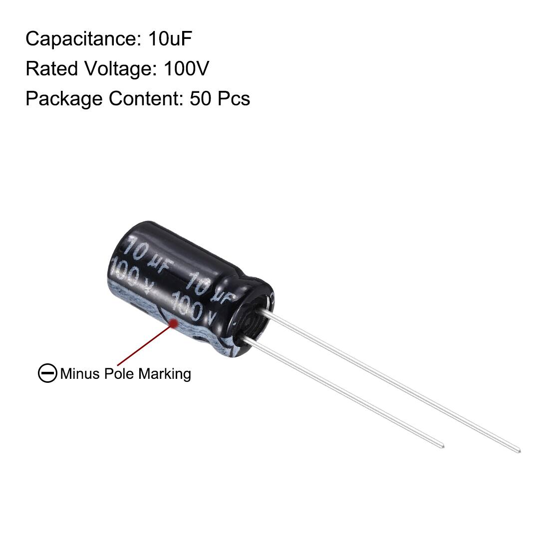 Unique Bargains 10uF 100V 6x11mm Electrolytic Capacitor, Radial Leads ...