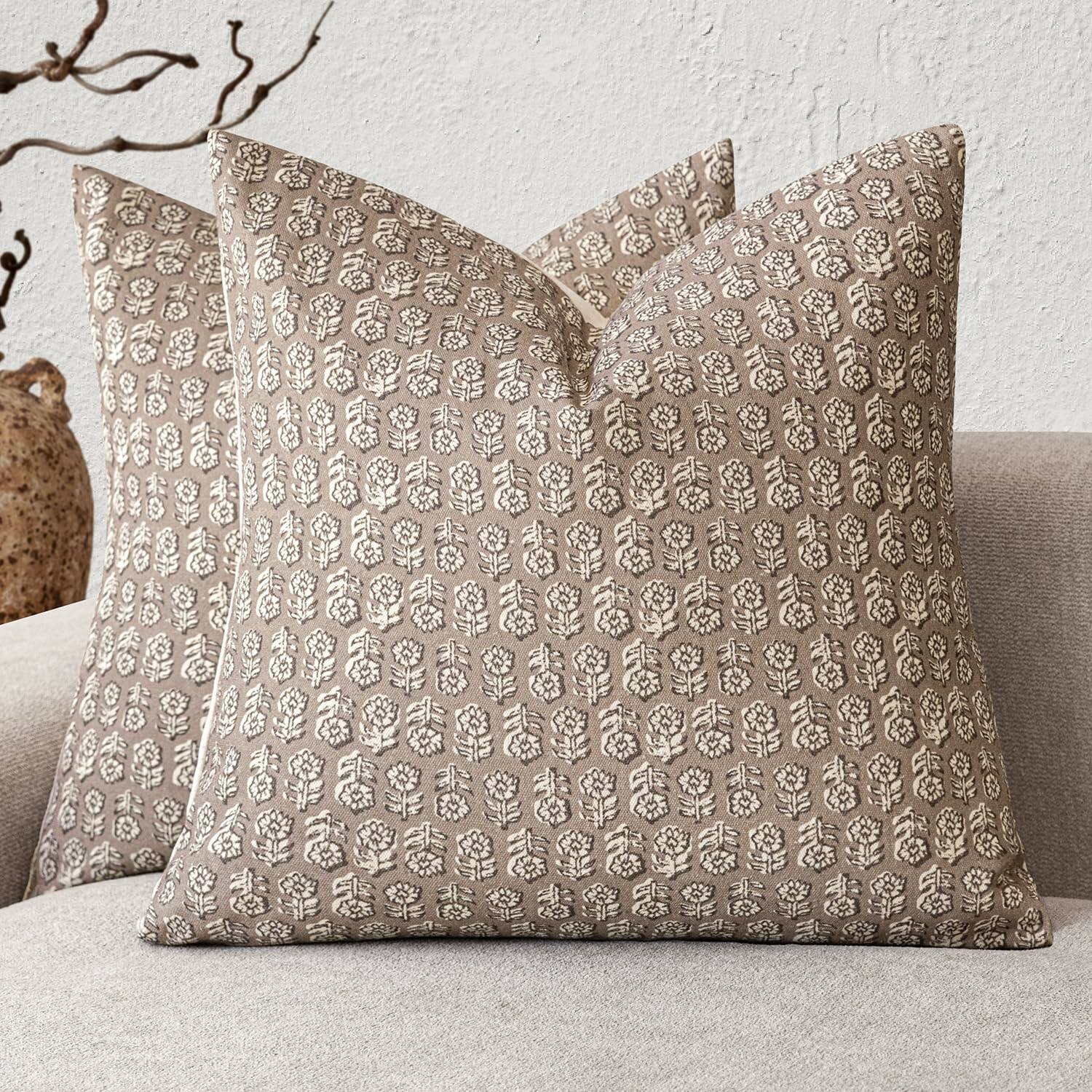 NICHOLAS KLEIN Decorative Neutral Floral Print Throw Pillow Covers ...