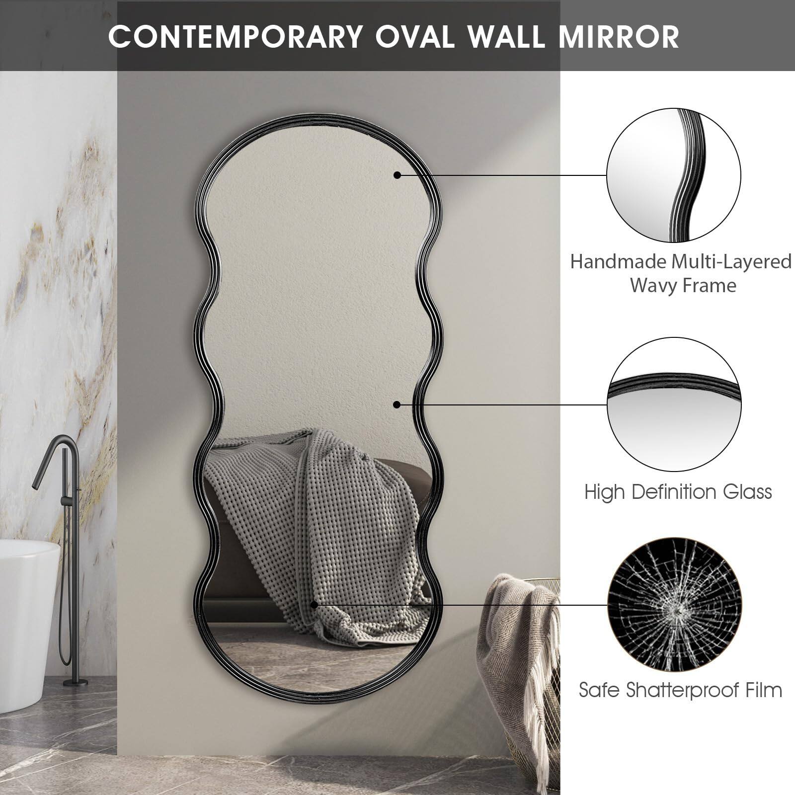 Comfort Essence 20"x48" Full Length Mirror Oval Wavy Chic Dressing ...