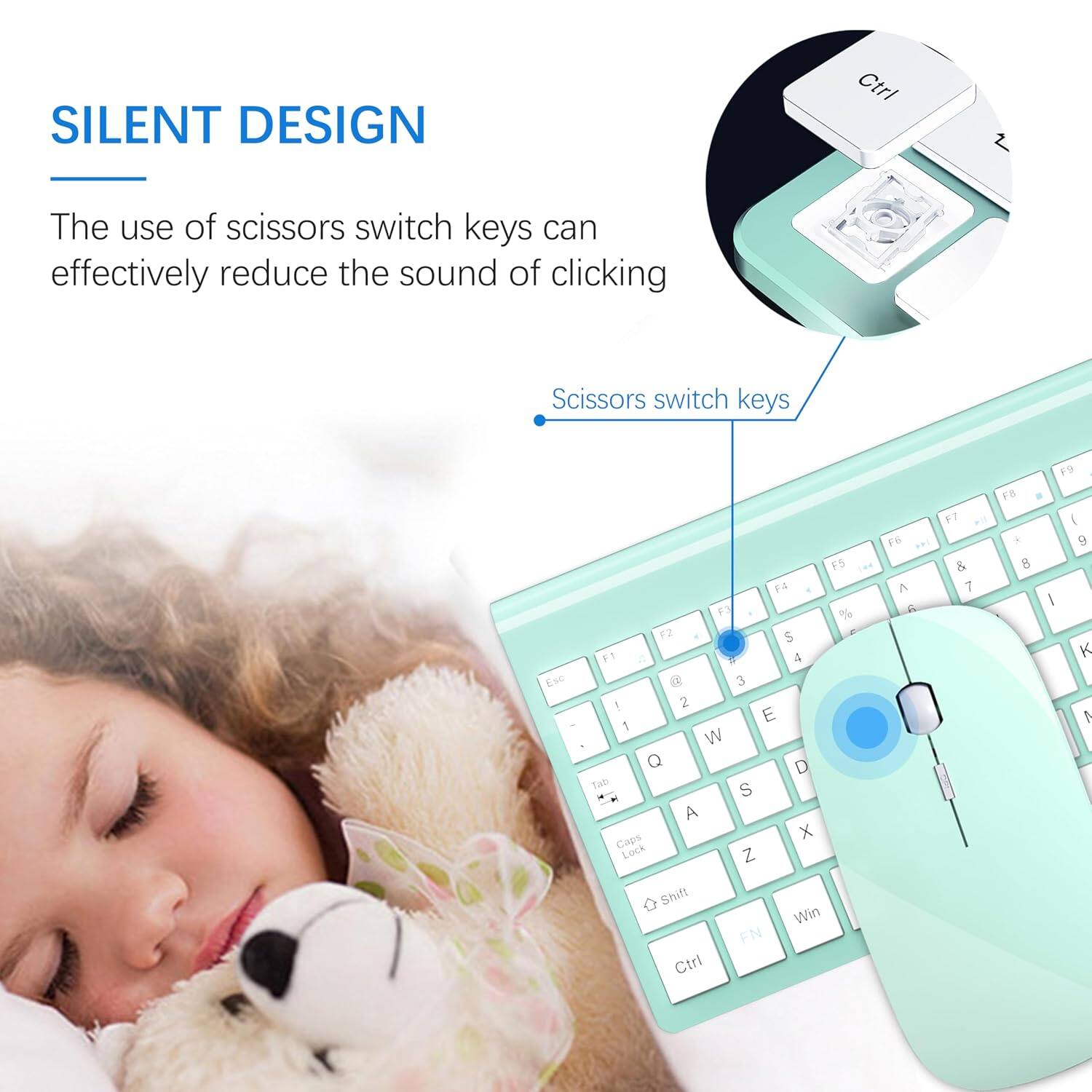 Luckbyte Wireless Keyboard and Mouse Combo, Ultra Slim Full Size Set ...