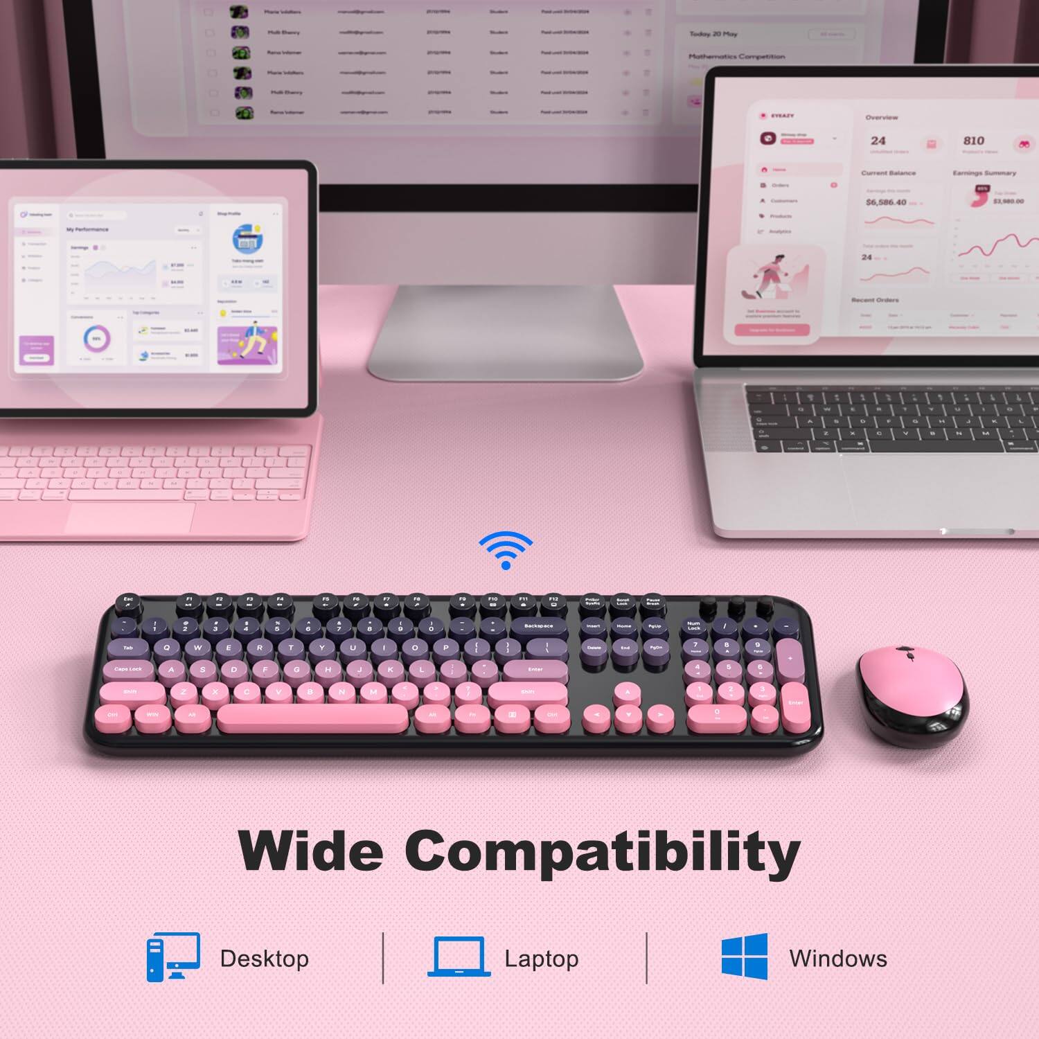 PRIMEPLUS 2.4GHz Retro Typewriter Keyboard & Wireless Mouse Combo, Full ...