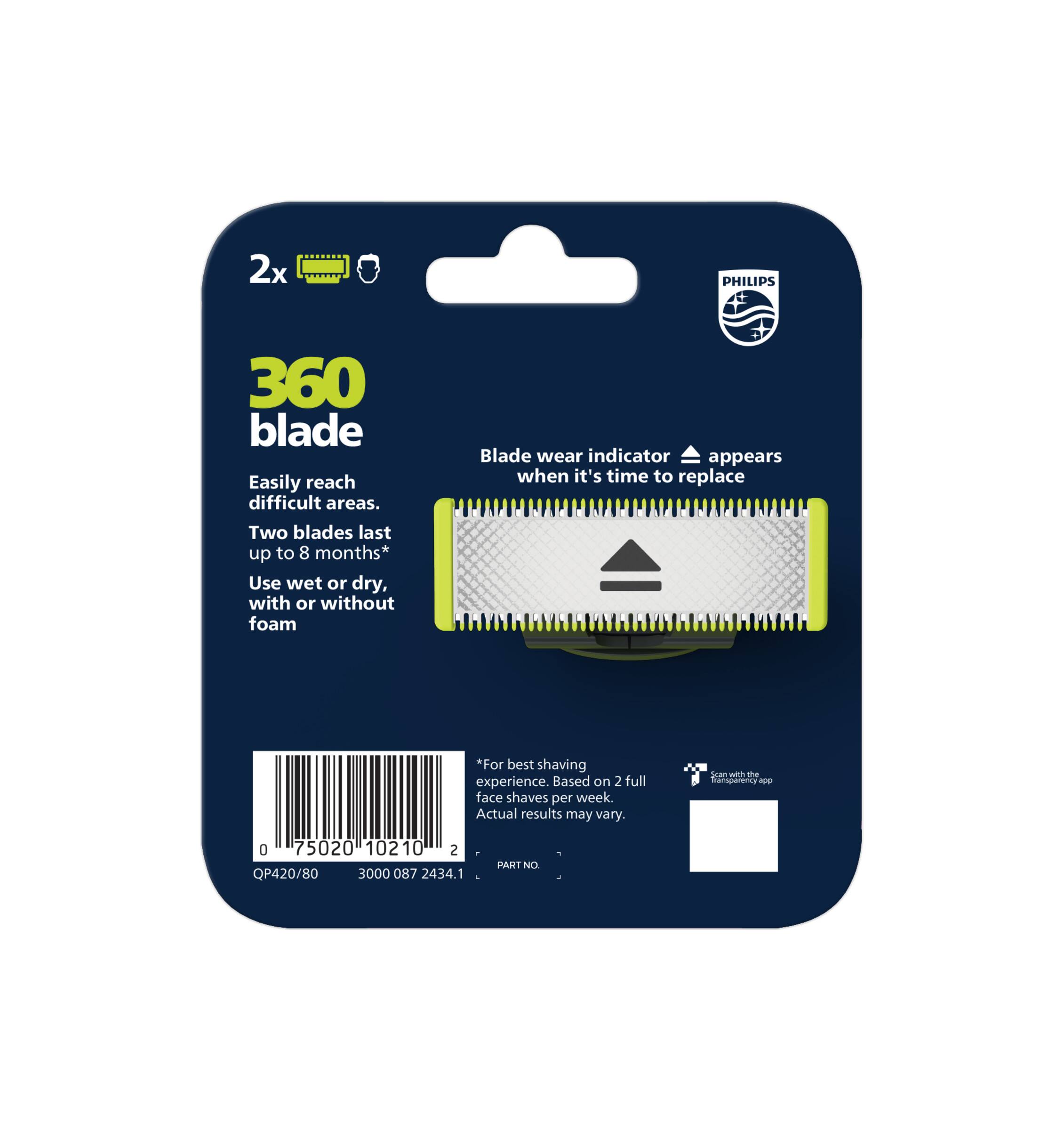 Philips Norelco OneBlade 360 Blade Replacement Blade 2 Pack Multi QP420 ...