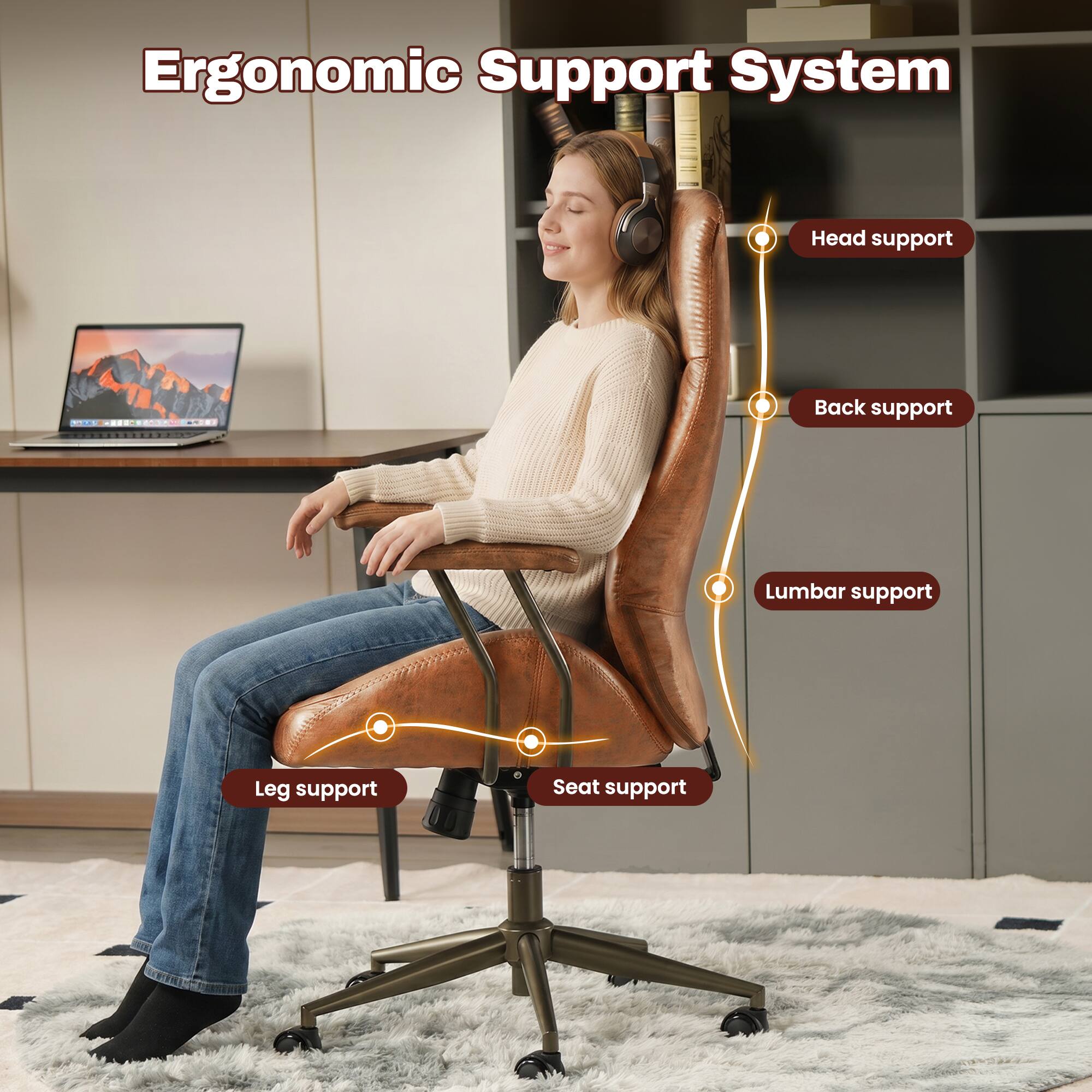 Ovios Ergonomic High Back Office Chair, 300lb Capacity, Suede Fabric ...