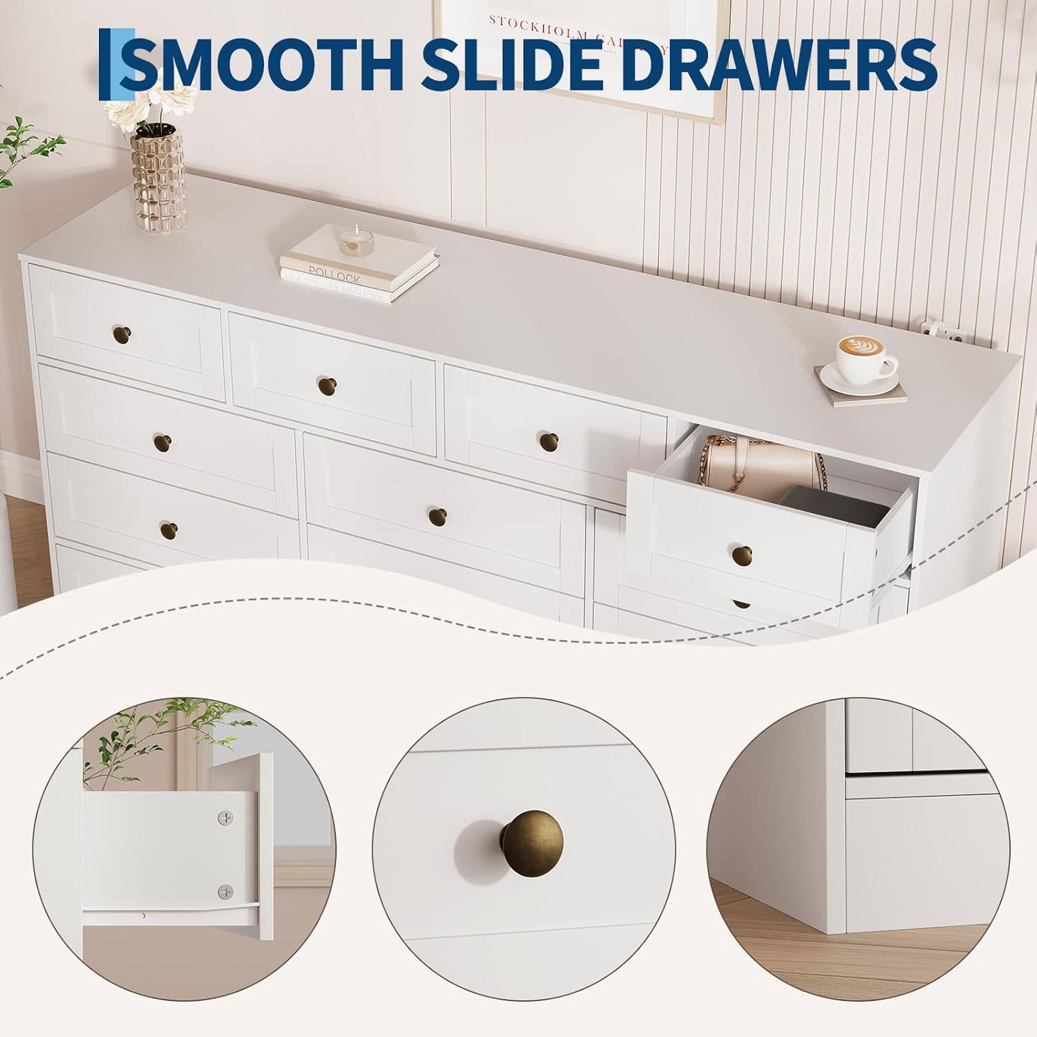 Acekool 12 Drawer Dresser Wide TV Stand Organizer Modern Gray Chest ...