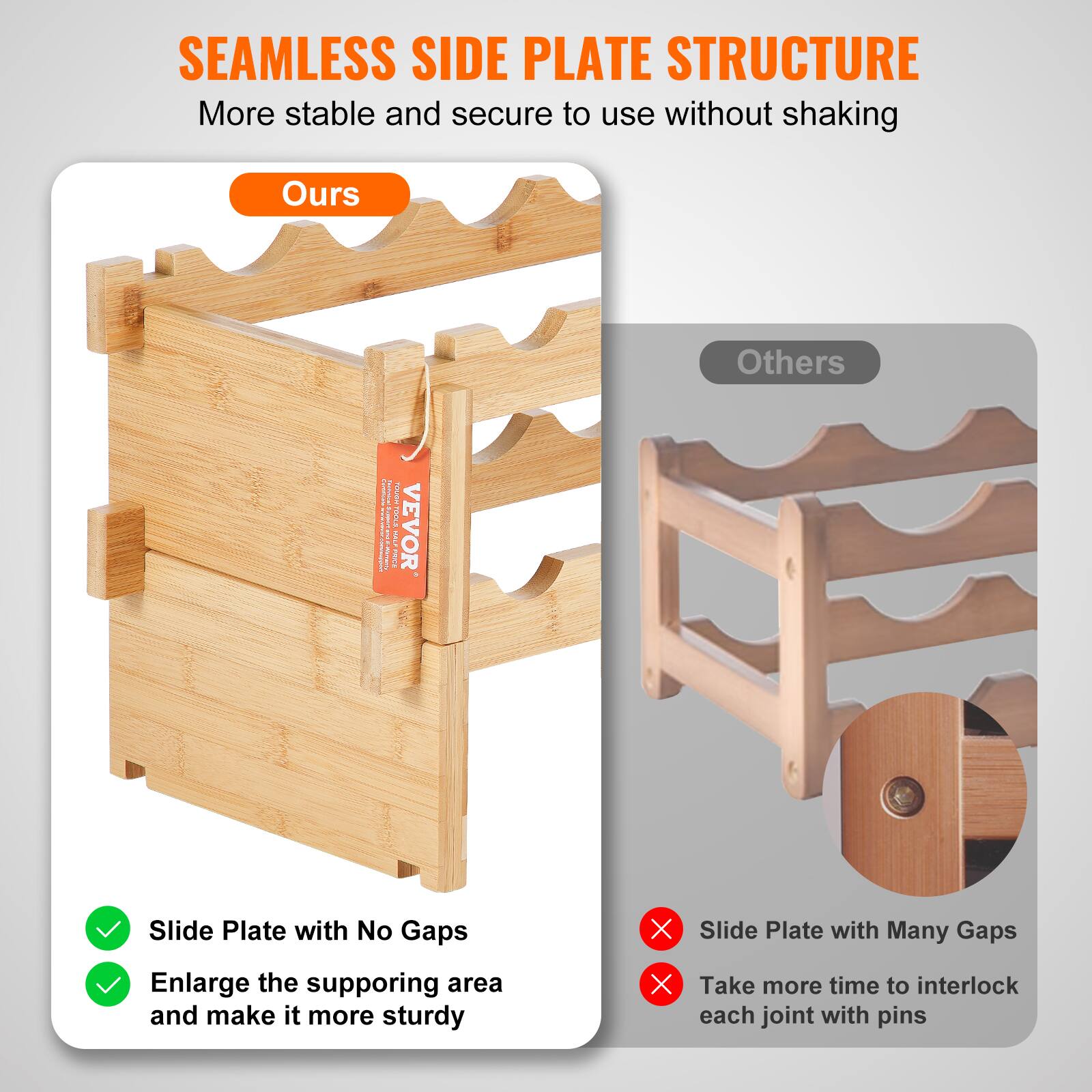 VEVOR 18 Bottle Stackable Modular Wine Rack, 2 Tier Solid Bamboo Wood ...