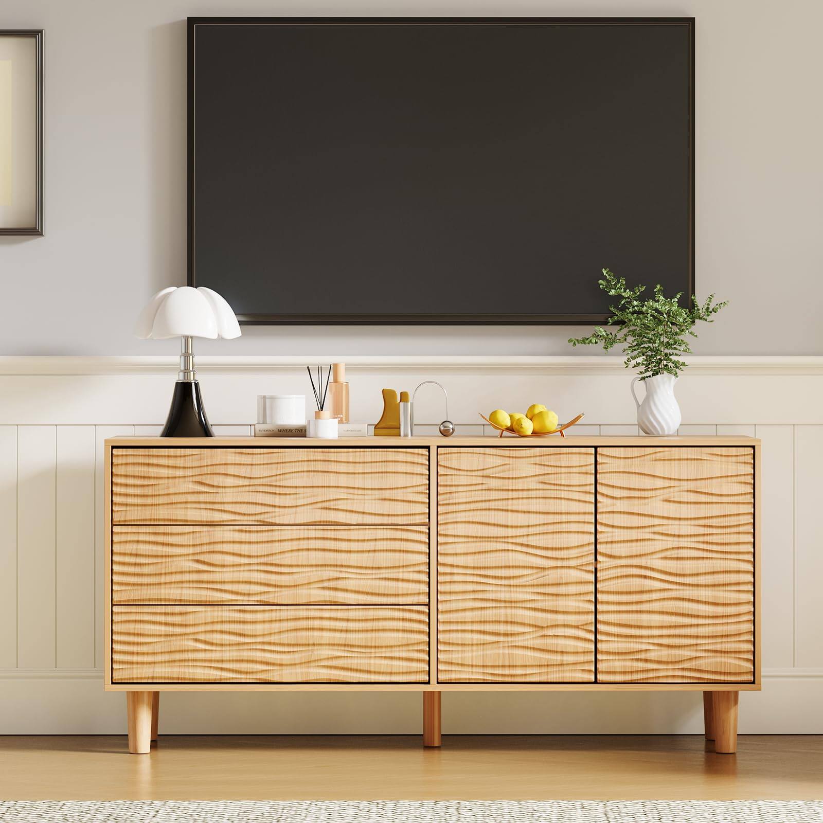 Babevy 61'' Sideboard Buffet Cabinet, Mid Century Modern Storage ...