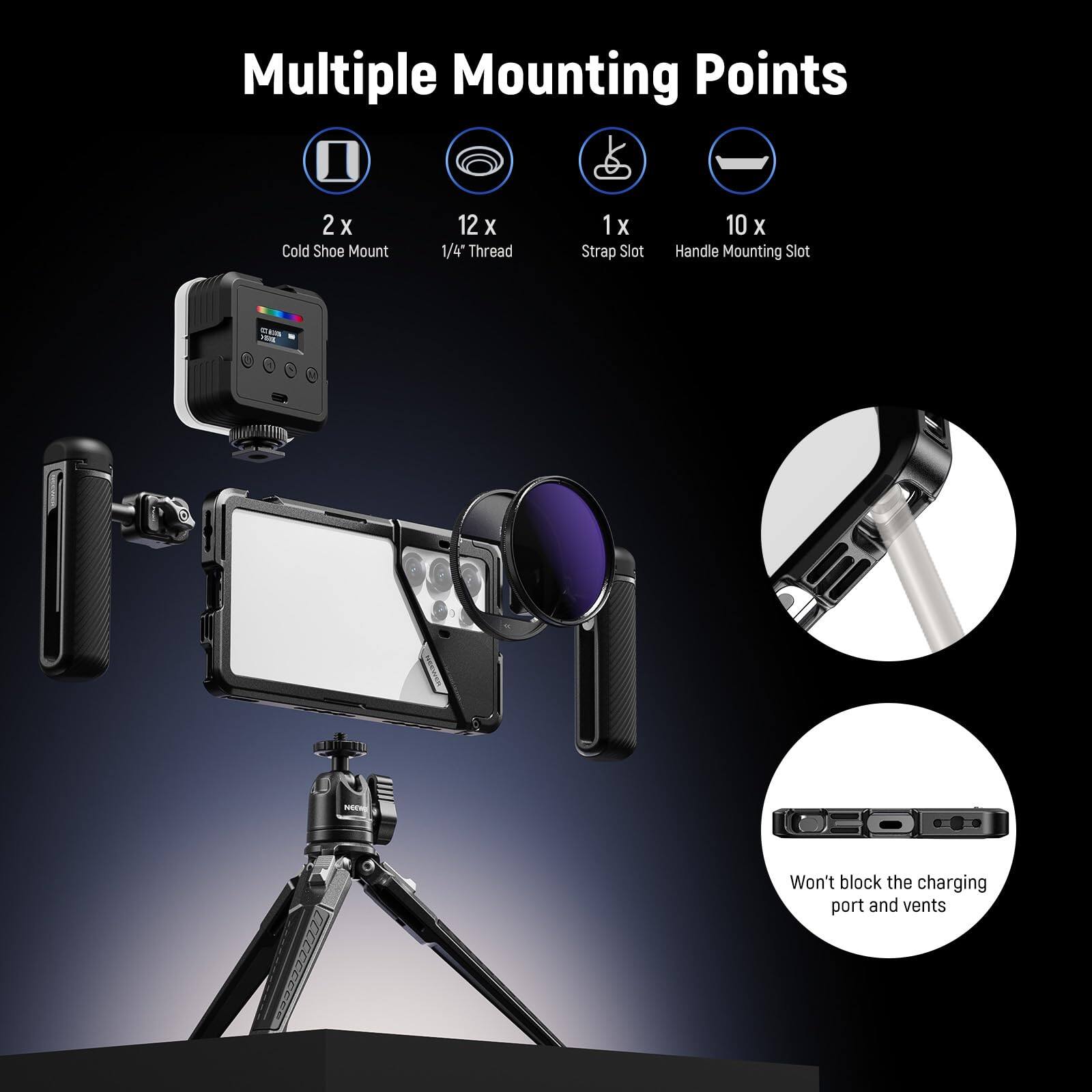 Neewer S25 Ultra Cage, 2 Handles, 67mm/17mm/T Mount Black PA082+PA045E ...