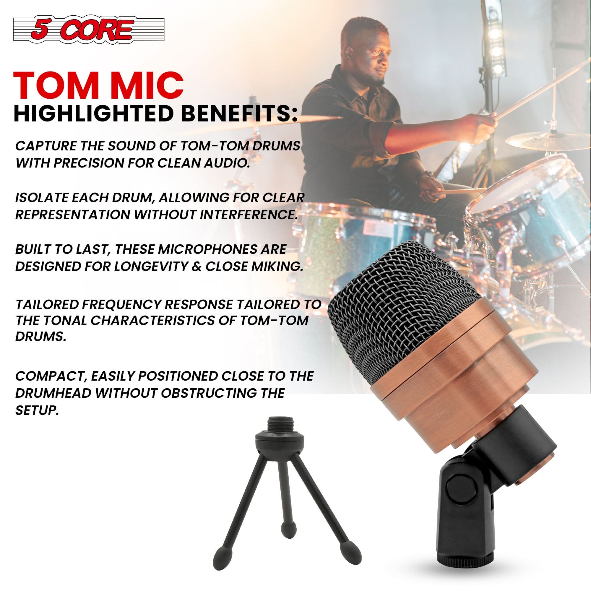 5 CORE 5Core Tom Snare Mic Cardioid Dynamic Microphone Drum Kit ...