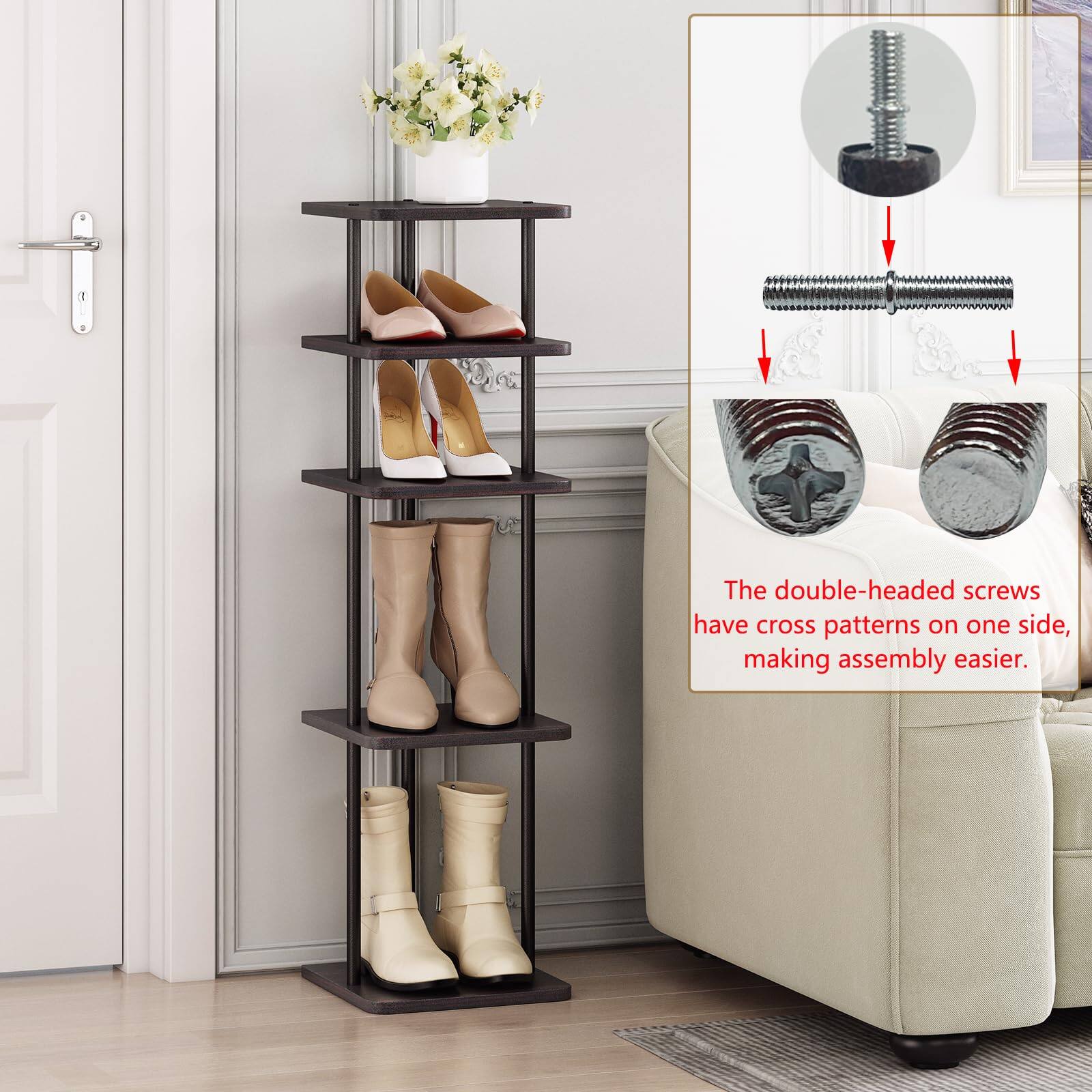 Hanke Tiers Vertical Shoe Rack Wooden Storage Organizer For Space ...