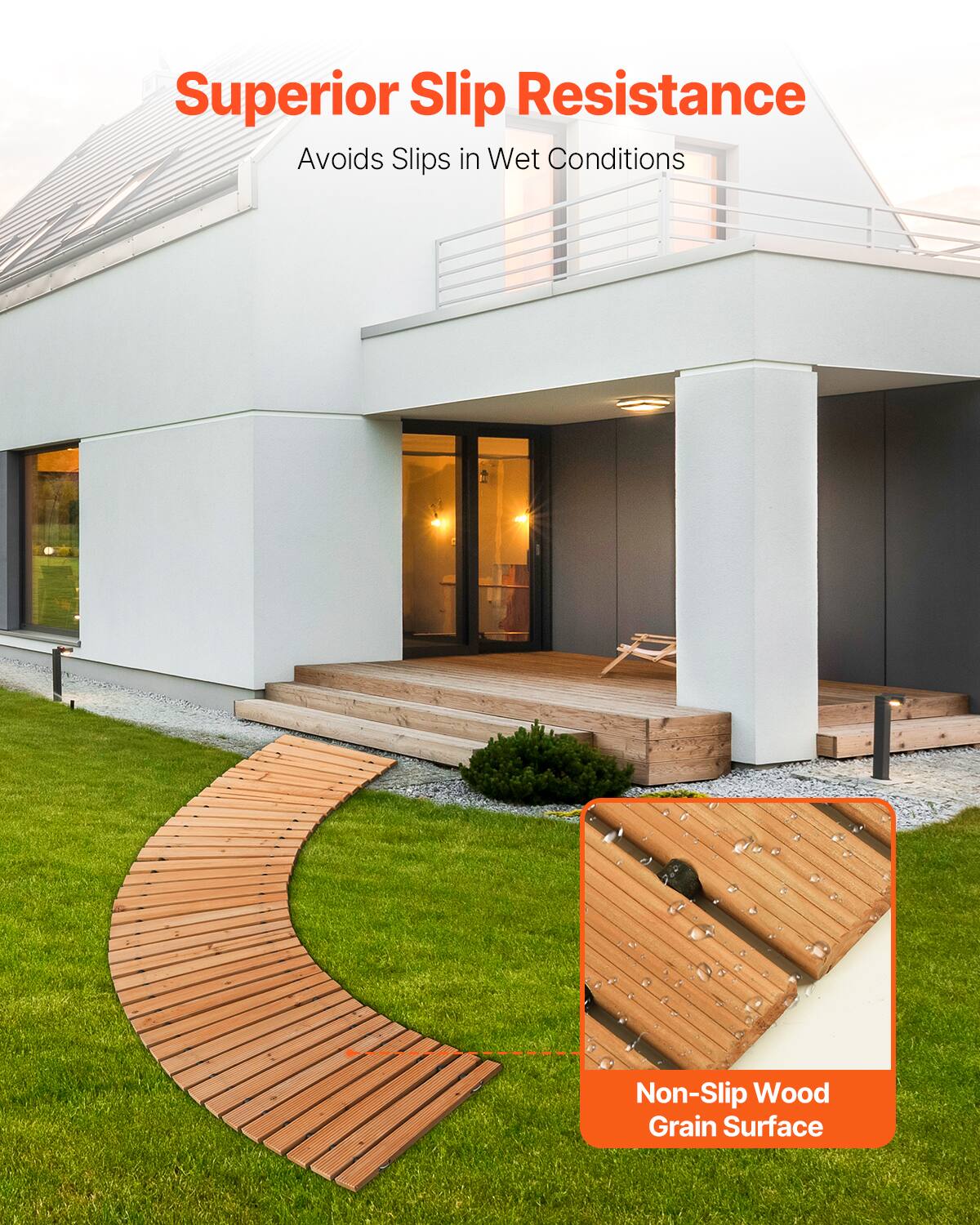 VEVOR Wooden Garden Pathway, 7 ft x 17 in, Non Slip Curved Garden ...