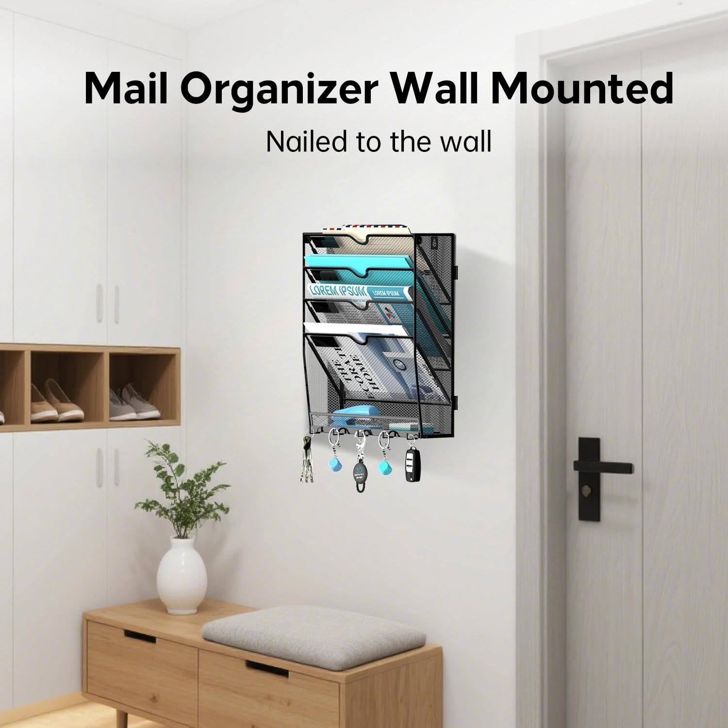 Dapper Styles 5 Tier Wall File Organizer Hanging With Hooks Mail Holder Mounted For Papers ...