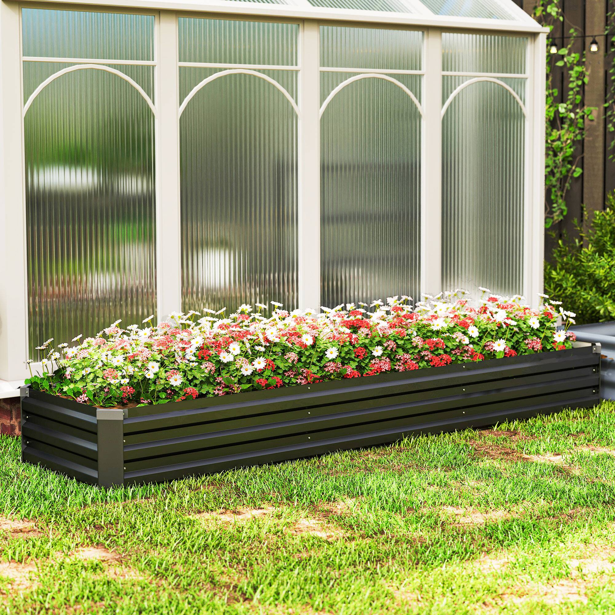Outsunny 8 x 2 x 1ft Galvanized Raised Garden Bed Kit, Outdoor Metal ...