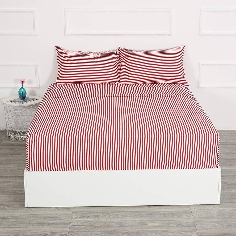 Dapper Styles Ticking Stripe Sheet Set Microfiber Bedding Burgundy And ...