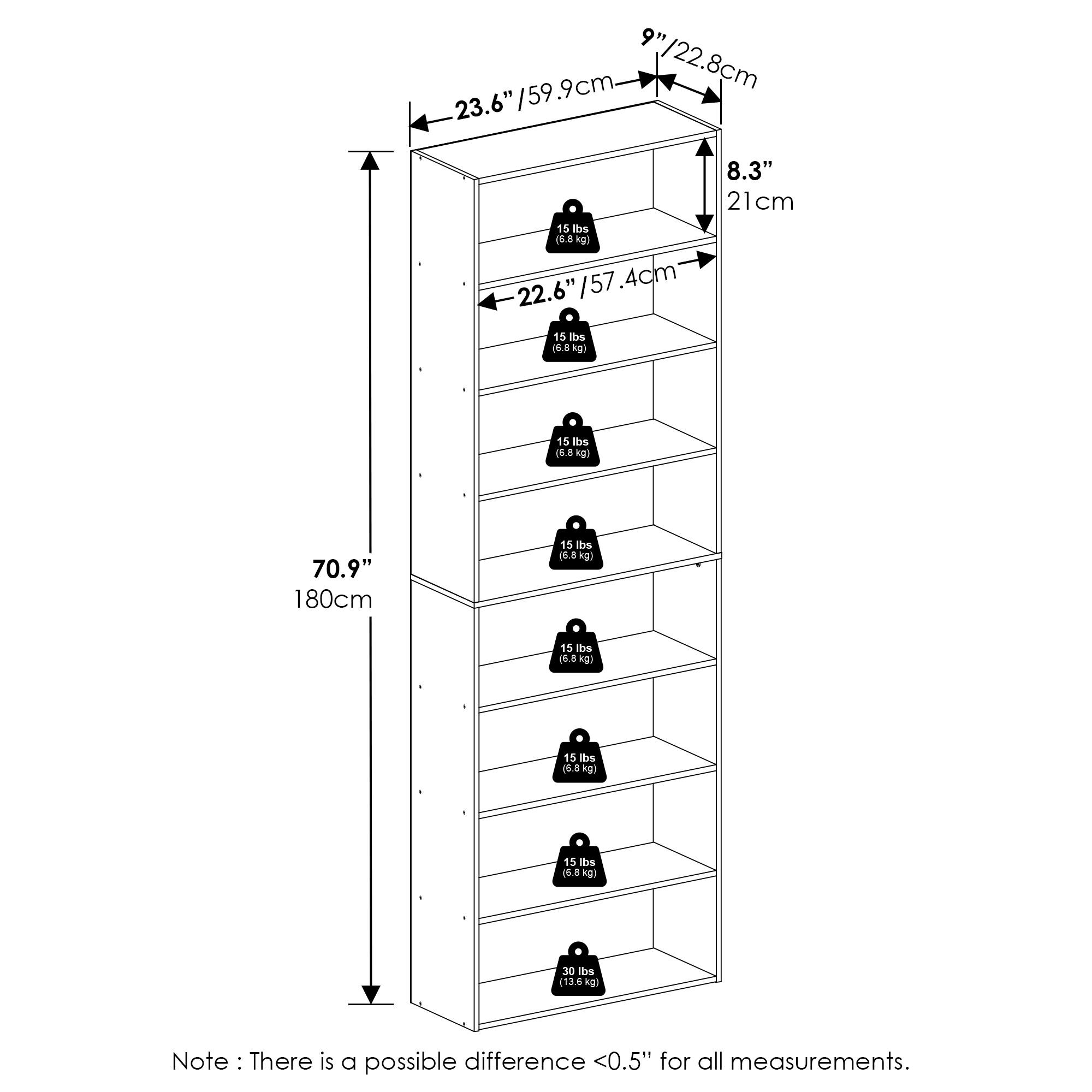 Furinno Basic 8 Tier Open Shelf Bookcase, Bookshelf, Storage Organizer ...