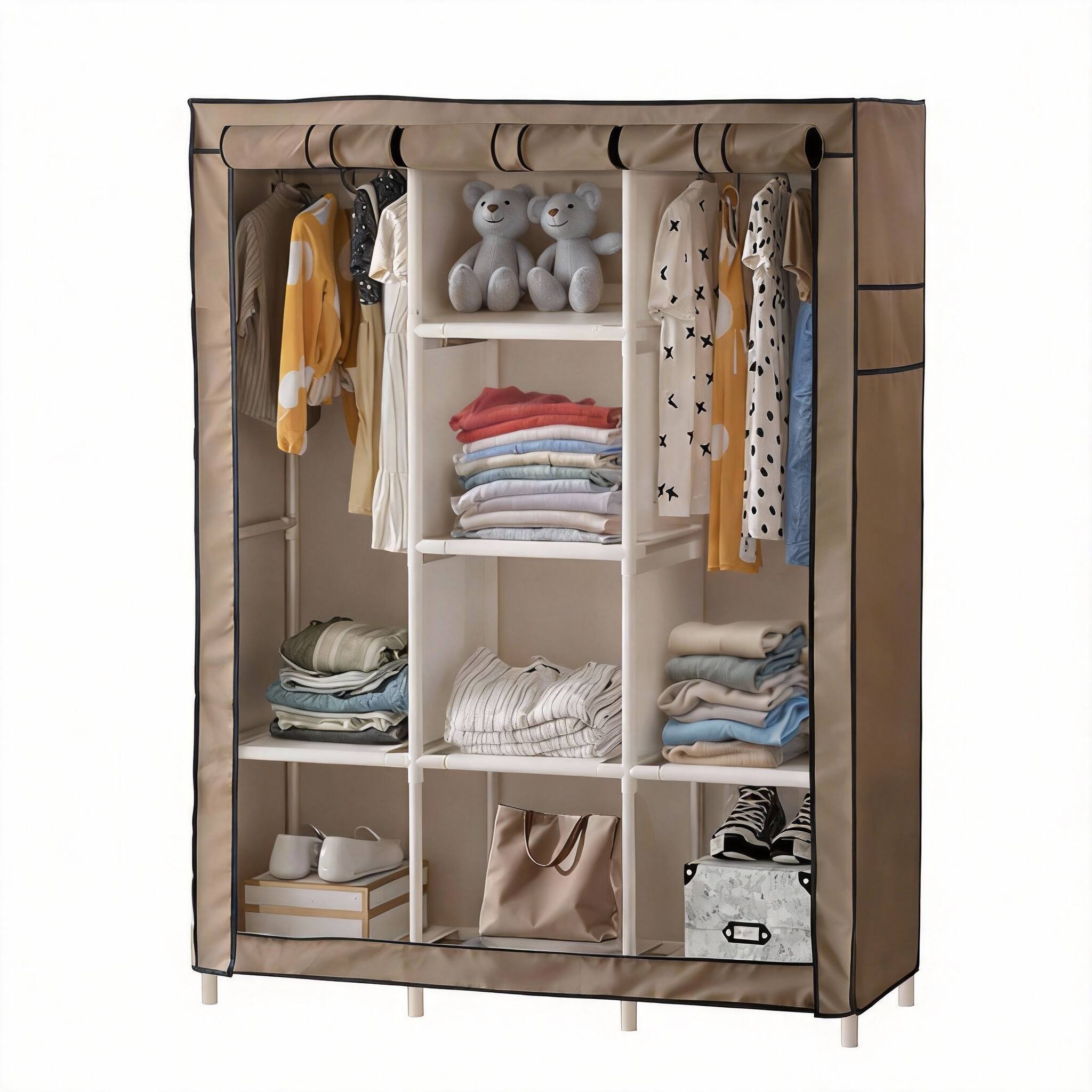 PO3TICJUNKI3 Portable Wardrobe Closet With Cover Freestanding Clothes ...