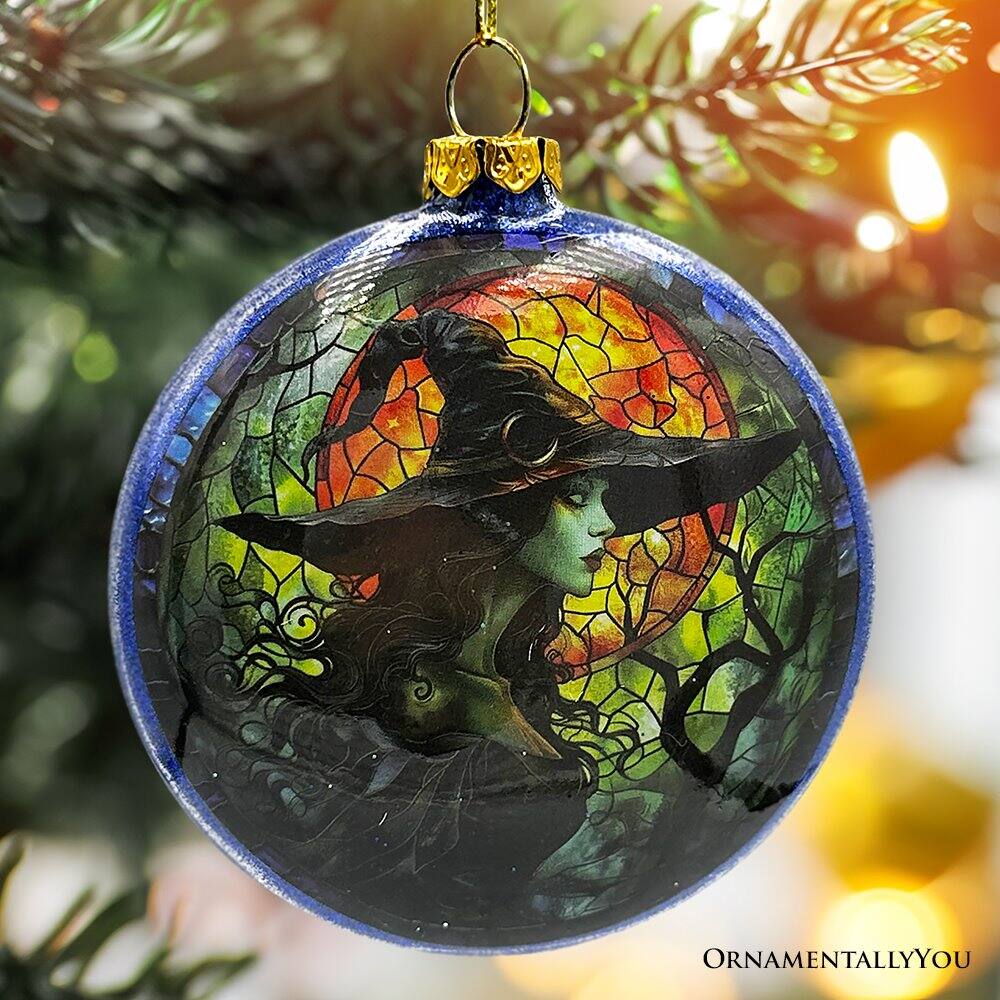 OrnamentallyYou Witch and Black Cat Stained Glass Handblown Ornament ...