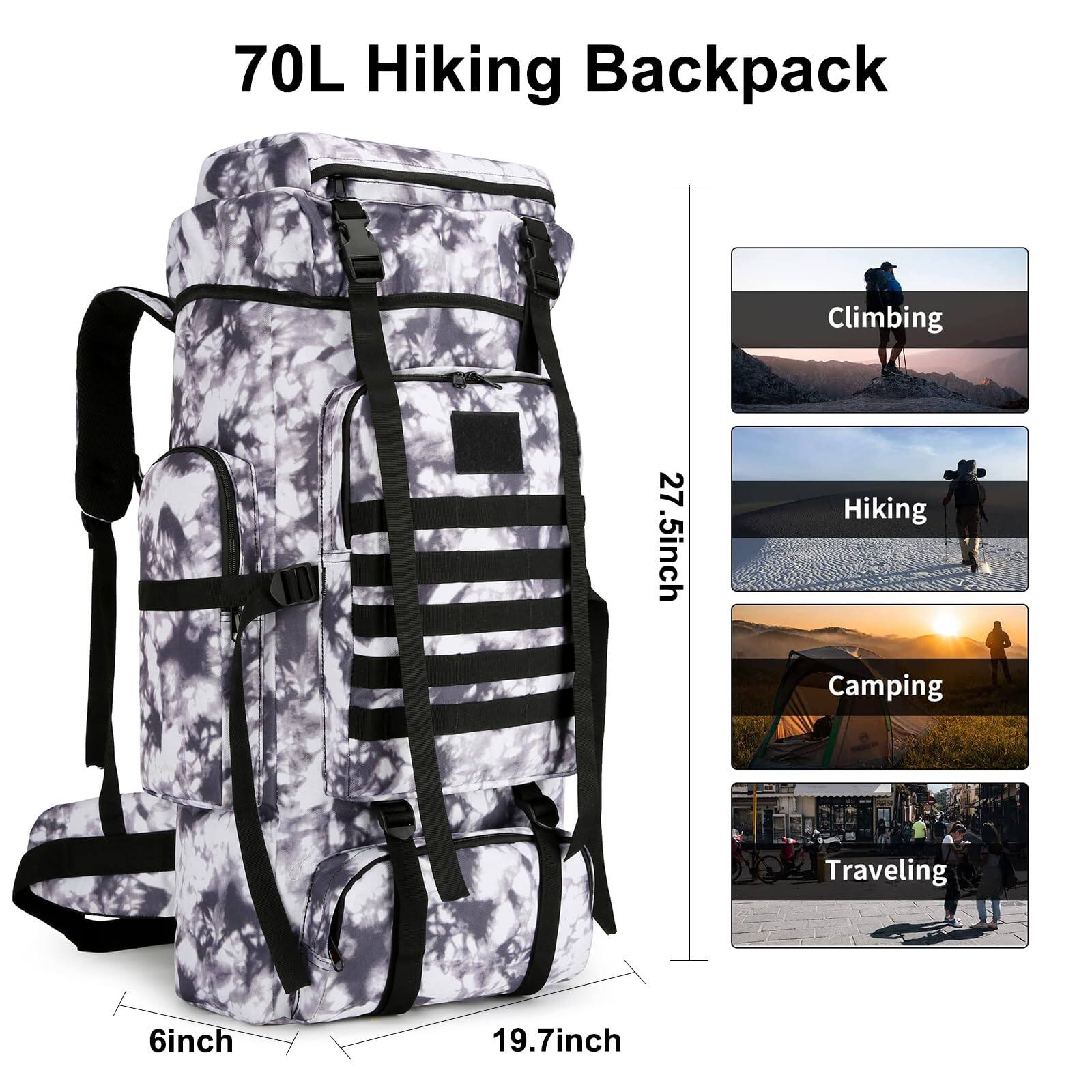 Cozy Serene Hiking Backpack For Men 70l/100l Camping Rucksack Molle 3 ...