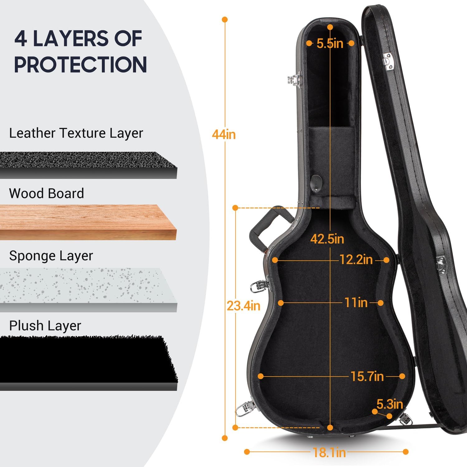 CAHAYA Guitar Cases Hard Shell for Acoustic Guitars 41 Inch Acoustic ...