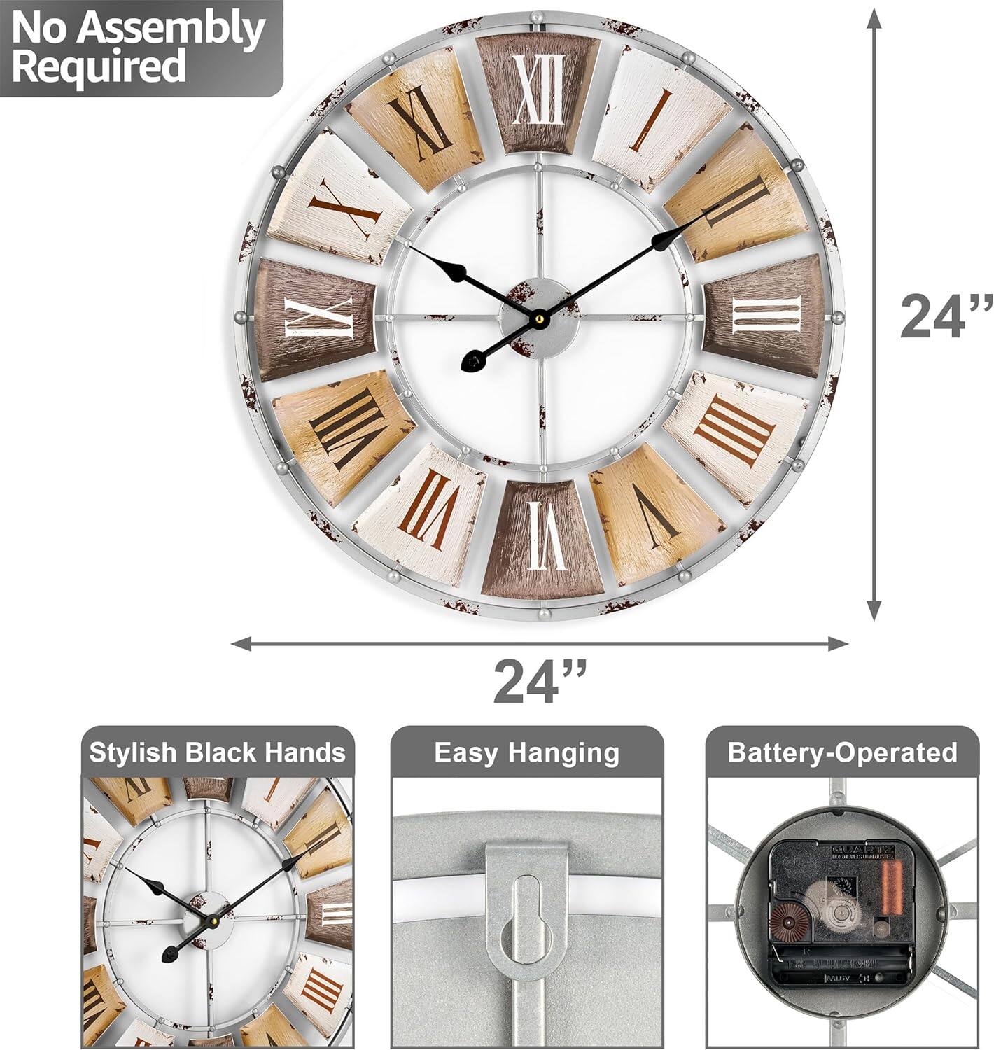 Sorbus Decorative Large 24 Inch Wall Clock for Living Room, Vintage ...