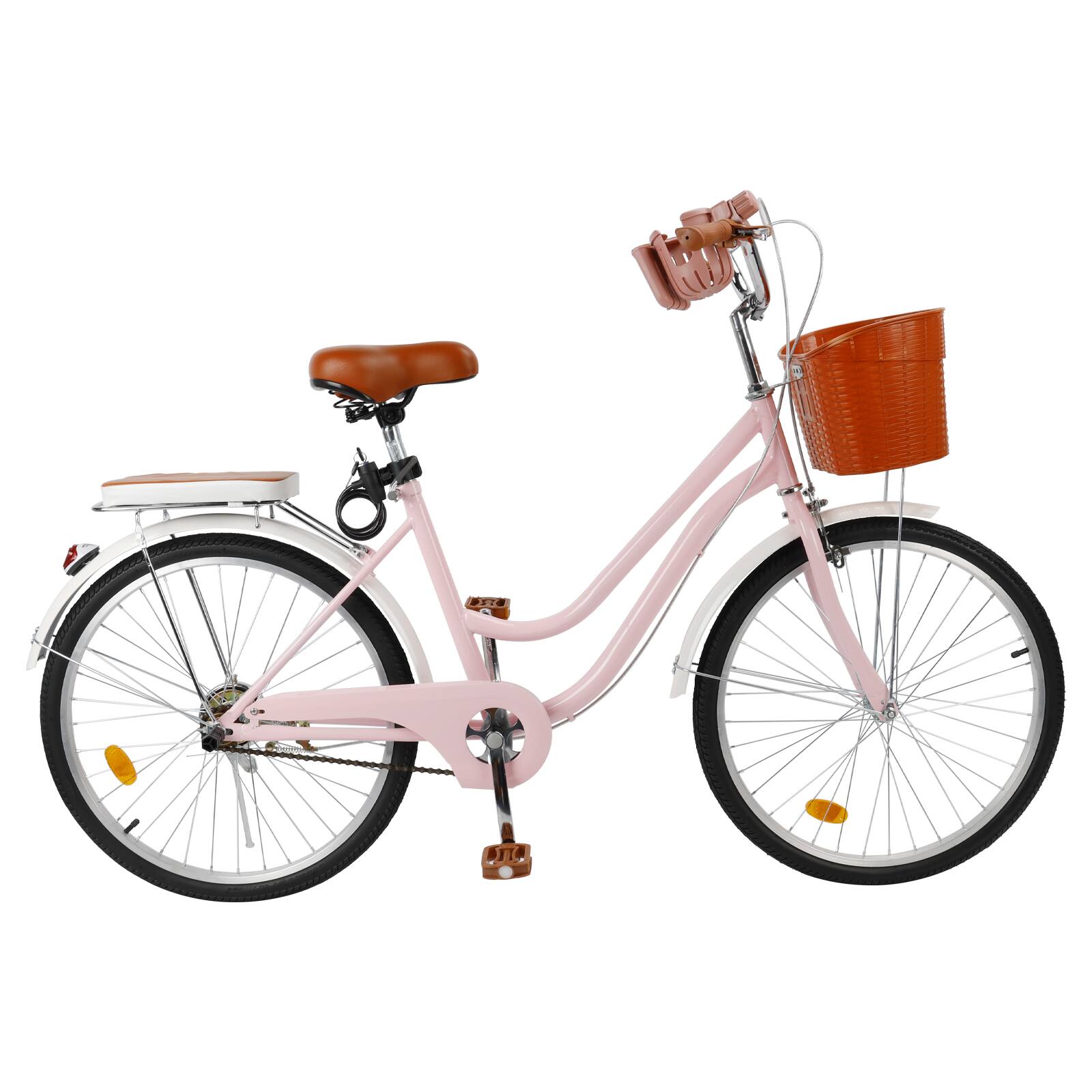 Topteng 24 Inch Beach Cruiser Bike for Adult Low Step Design, Basket & Rack, High Carbon Steel ...