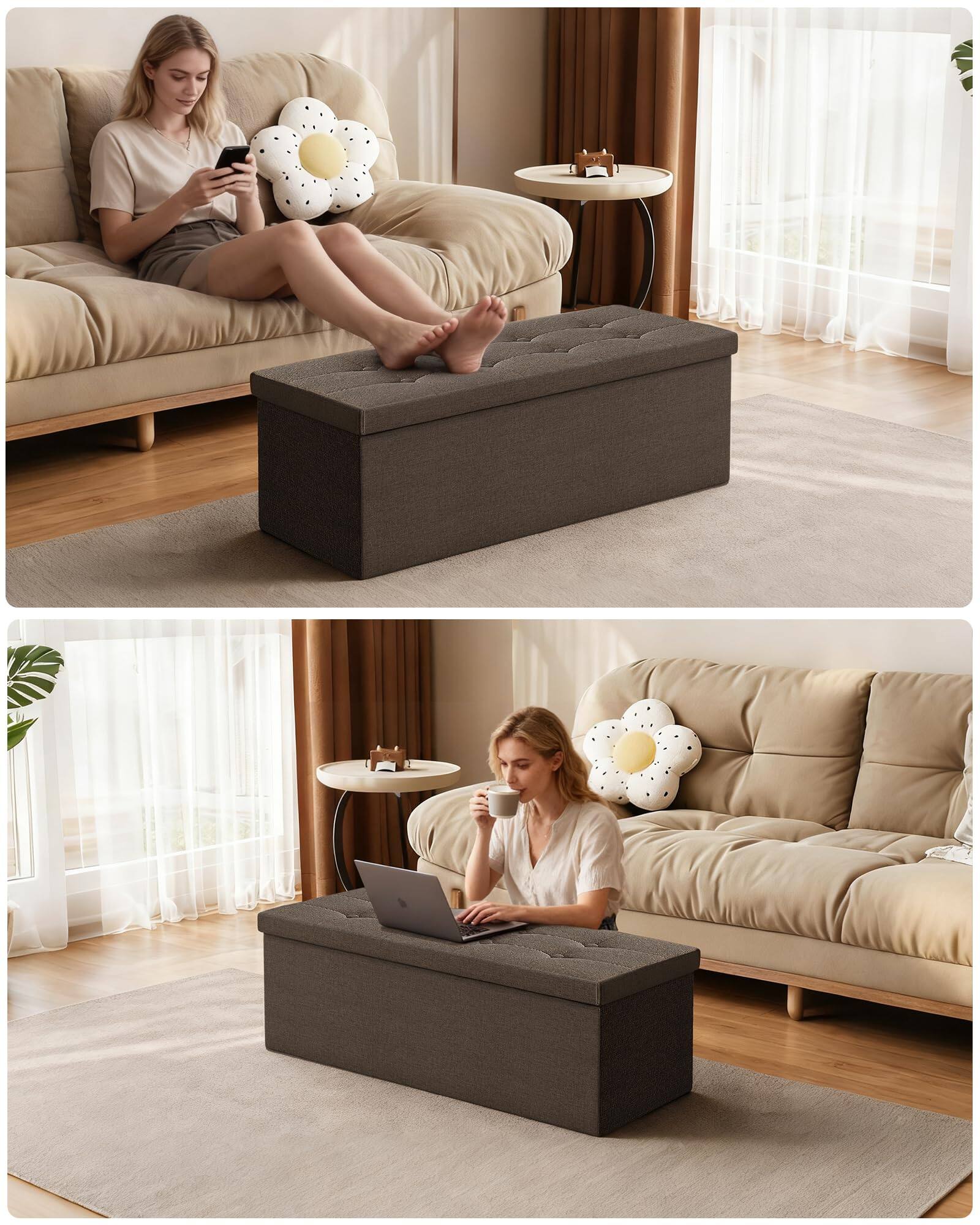 JETRANSPORT Inches Folding Storage Ottoman Bench Chest Footrest ...