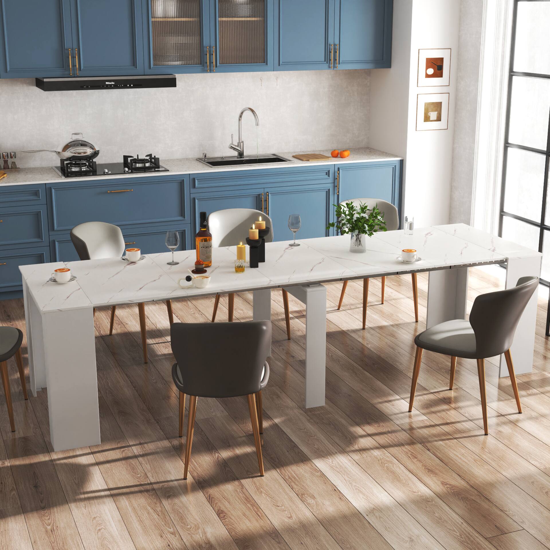 Tiramisubest Multifunctional extendable console dining table, White ...