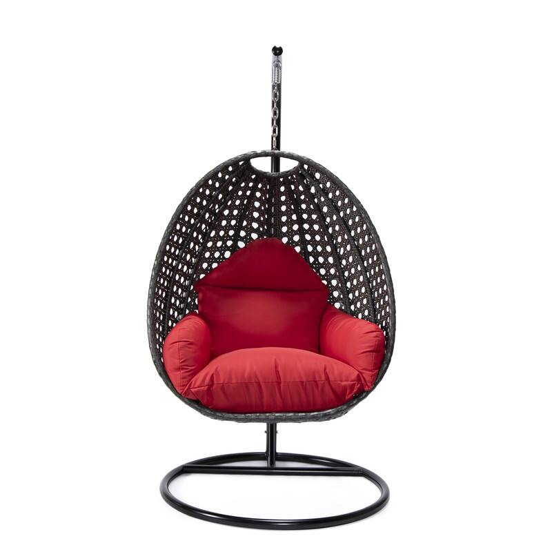 LeisureMod Charcoal Wicker Outdoor Egg Swing Chair with Steel Stand UV ...