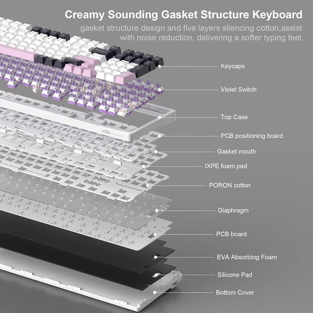 MOSZAR LLC LIGHT100 Wired Creamy Keyboard,96% Gasket Hot Swappable ...