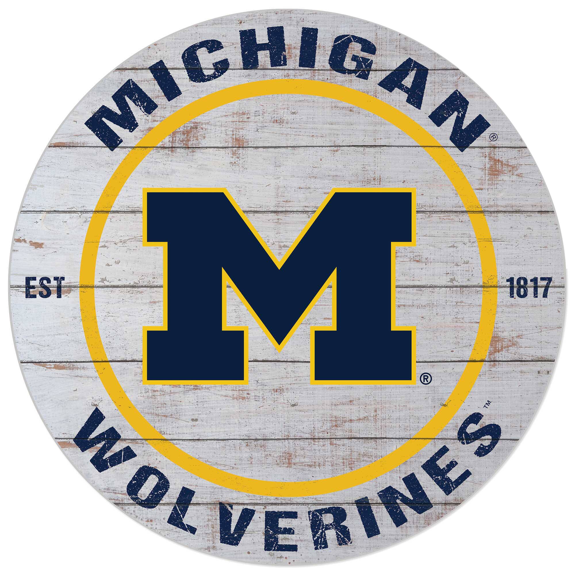 Jardine Michigan Wolverines 20'' x 20'' Indoor/Outdoor Weathered Circle Sign White 4381234 ...