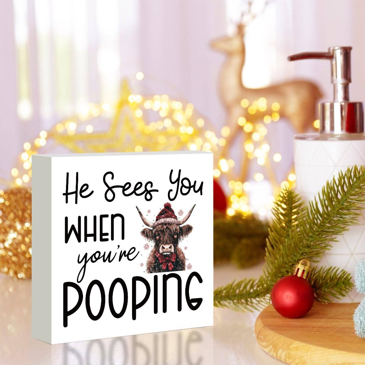 Paradigms Interiors Christmas Bathroom Decor Funny Highland Cow ...