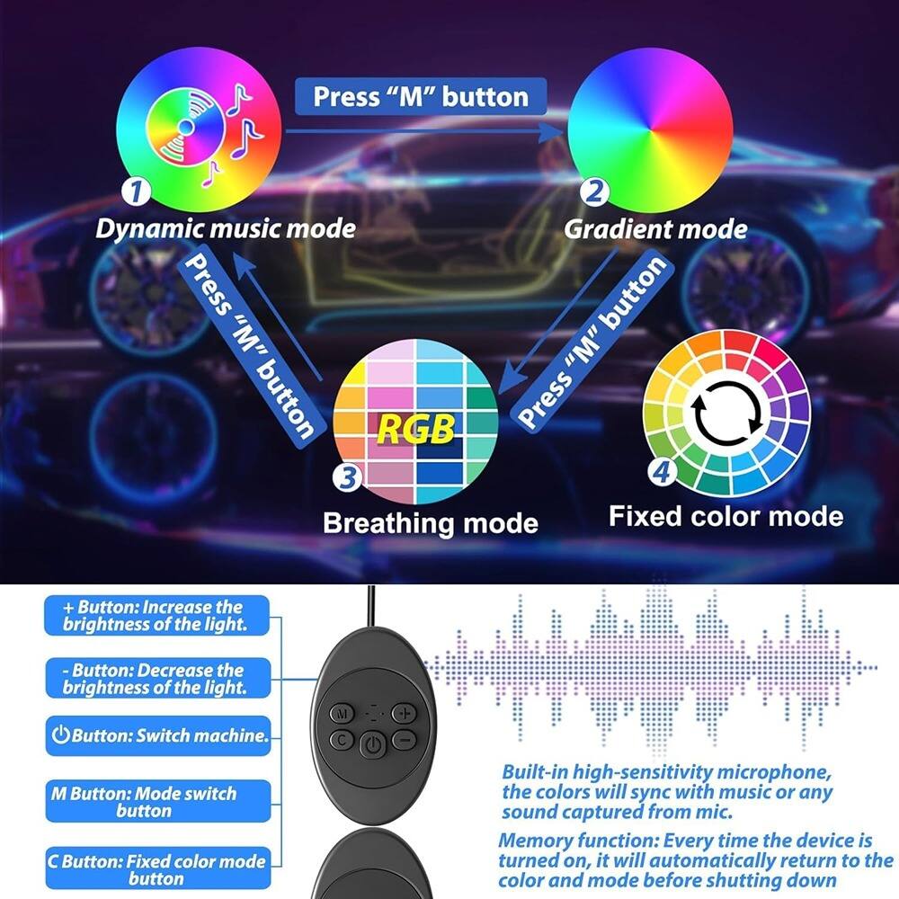 PARKER SLATER 5 in 1 car LED strip lights with app control, interior ...