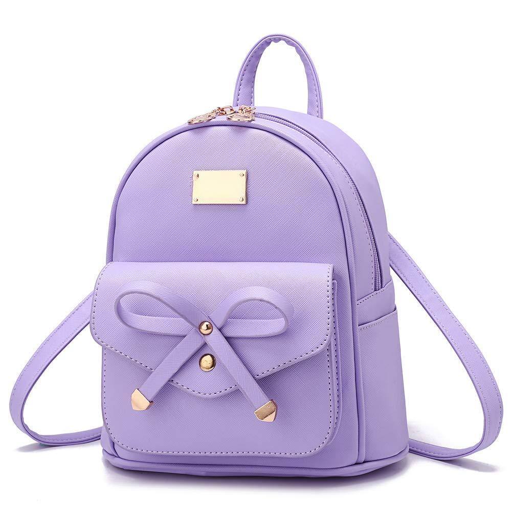 Stamp n Camp Bowknot Cute Leather Backpack Mini Purse For Women Purple ...