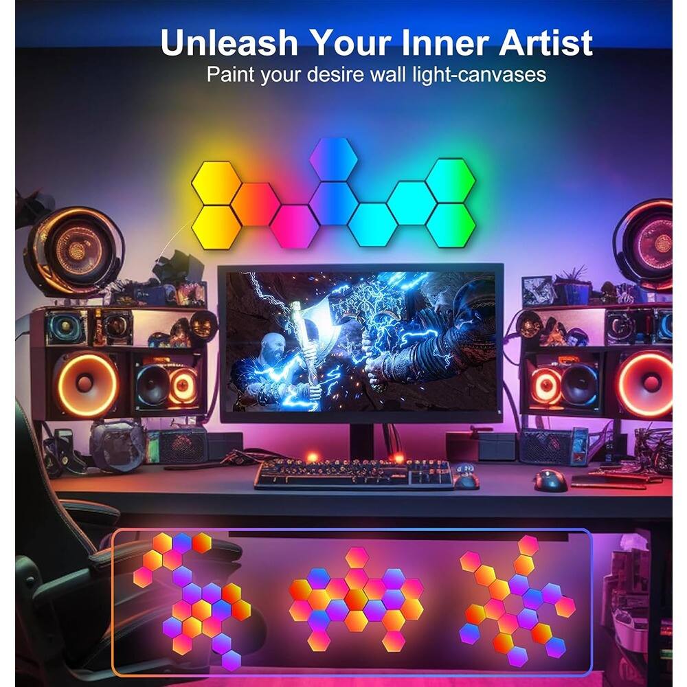 Schertz Hexagon LED Wall Lights for Gaming Setup, Smart RGB Lights with ...