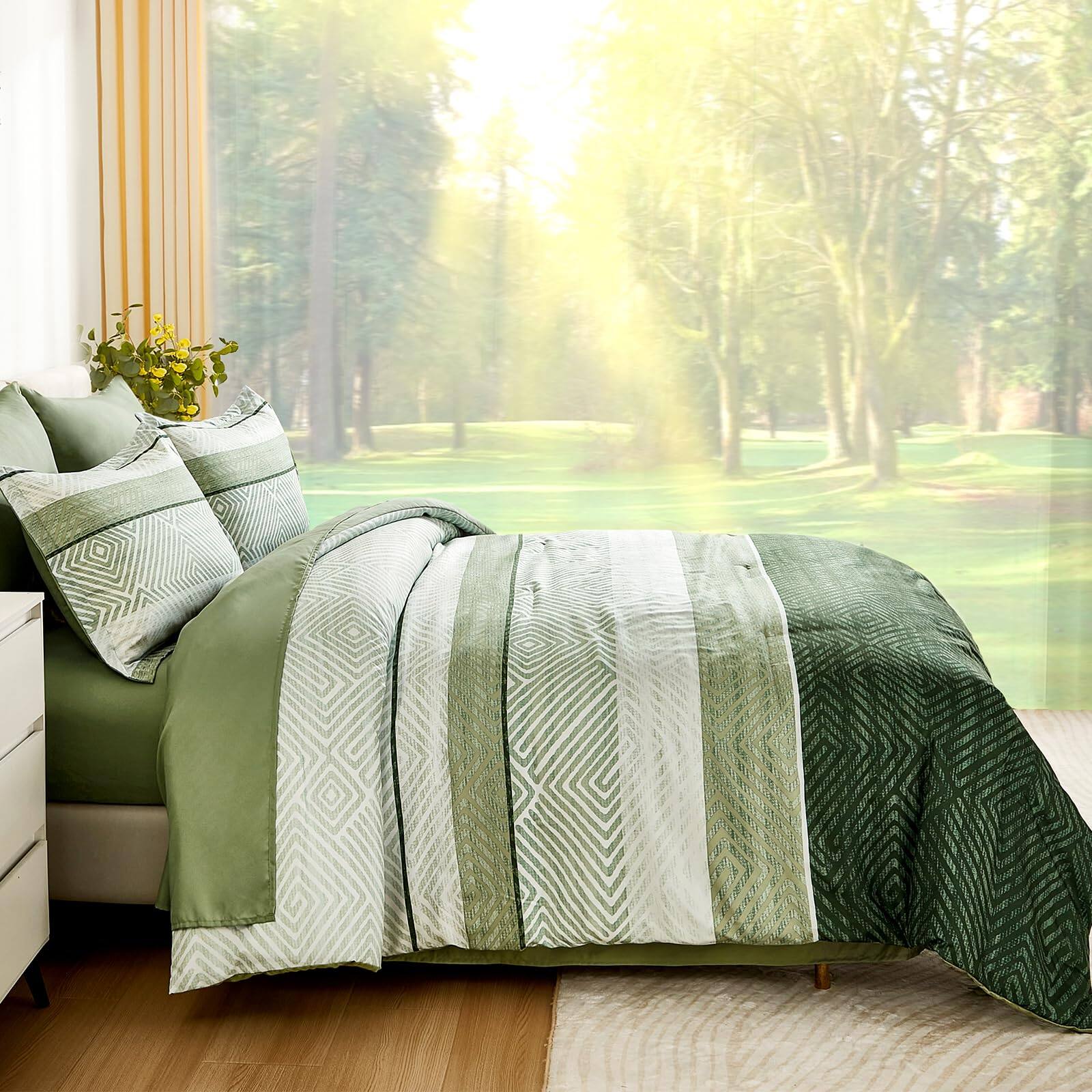 Stylel Star Christmas Olive Green Striped Comforter Set Queen Size 7 ...