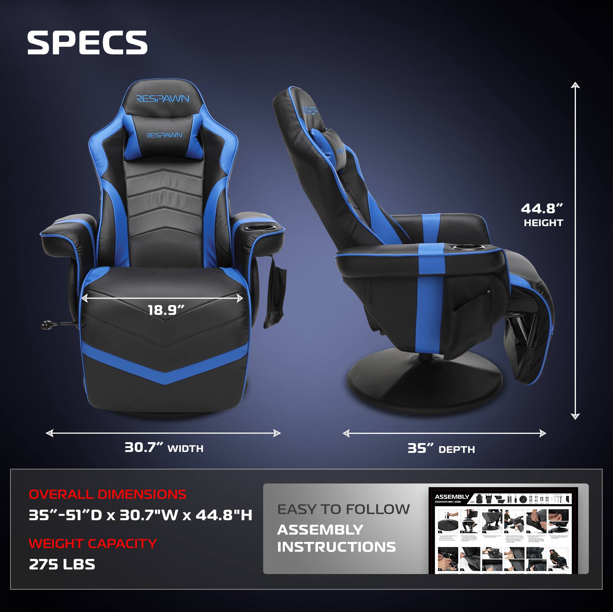Respawn Products RESPAWN 900 Ergonomic Reclining Gaming Chair with ...