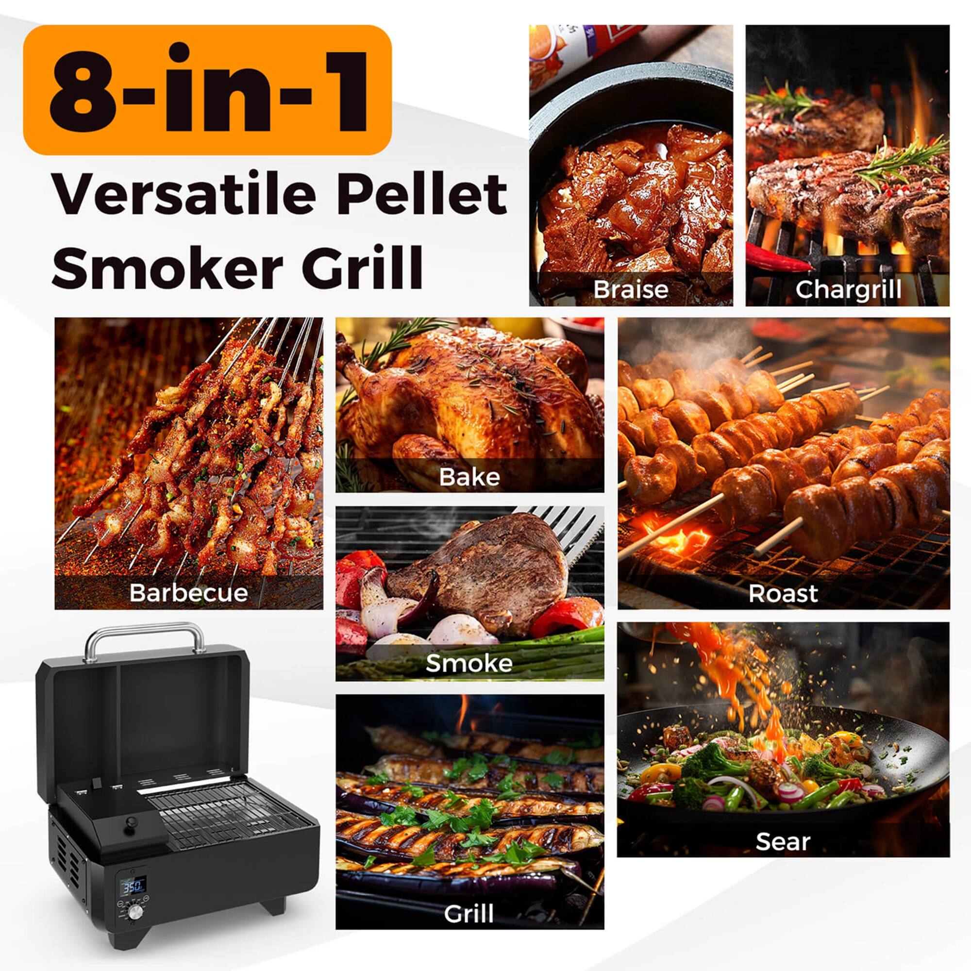 Costway 8 in 1 Portable Pellet Grill with Digital Control Meat Probe ...