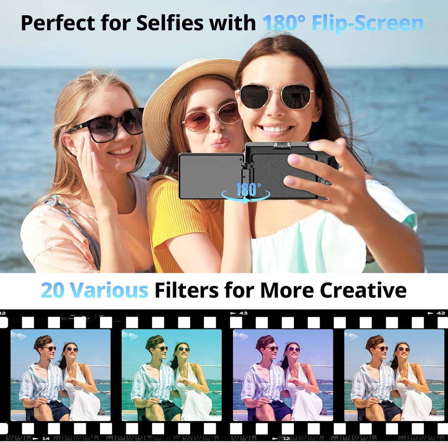 ACJPR 4K Digital Camera, 48MP, 16X Zoom, 180° Flip Screen, Anti Shake ...