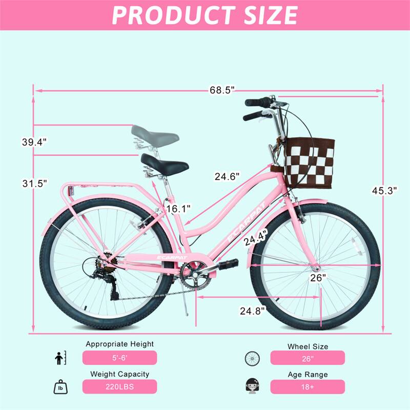 HTUTWOO 26 " City Commuter Bike 7 Speed Drivetrain Urban Bicycle, Steel ...