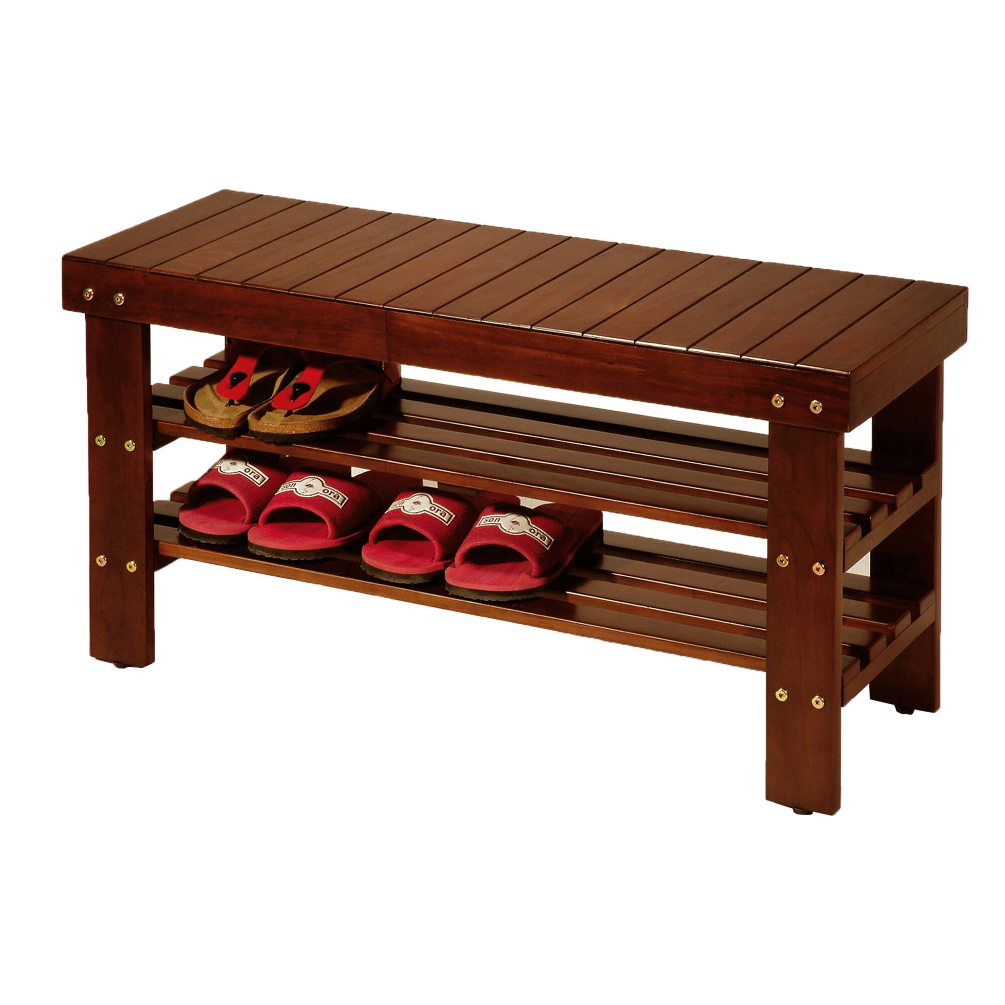 GOODSILO Solid Wood Shoe Bench with Storage Shelf, Durable Entryway ...