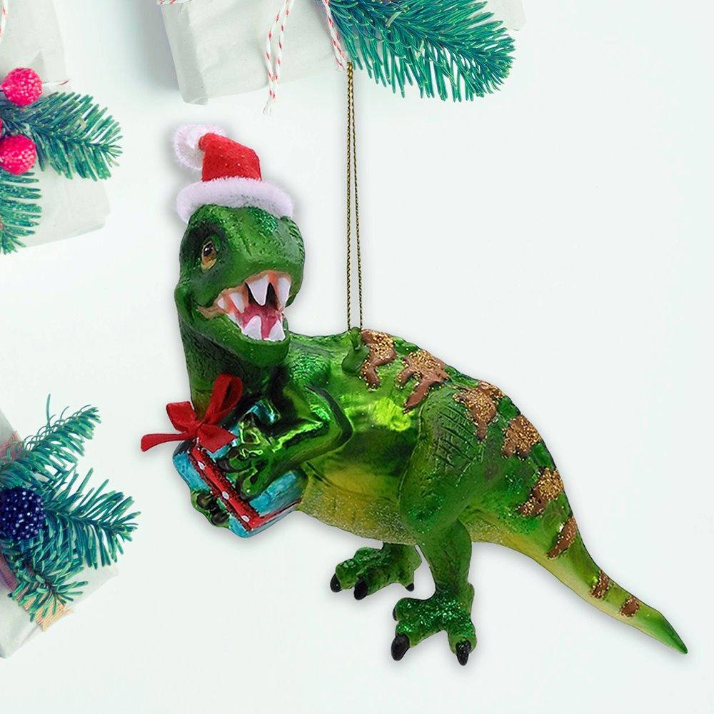 OrnamentallyYou Green Christmas T Rex Glass Ornament Multi colored G117 ...